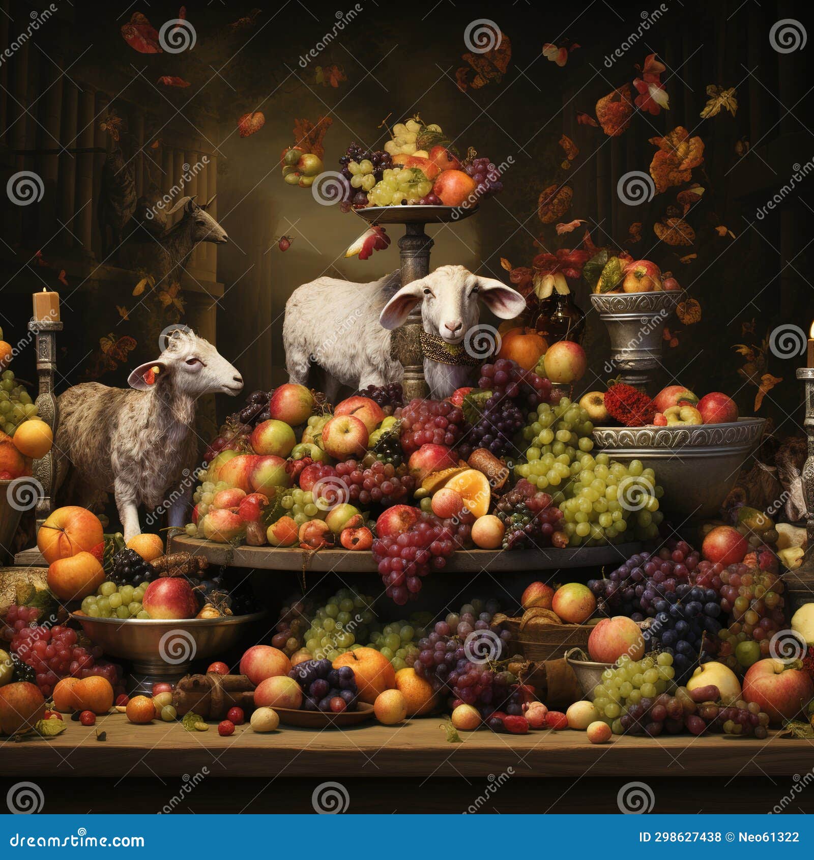 A Medieval Fall Cornucopia Table Overflowing Animal Happy People ...