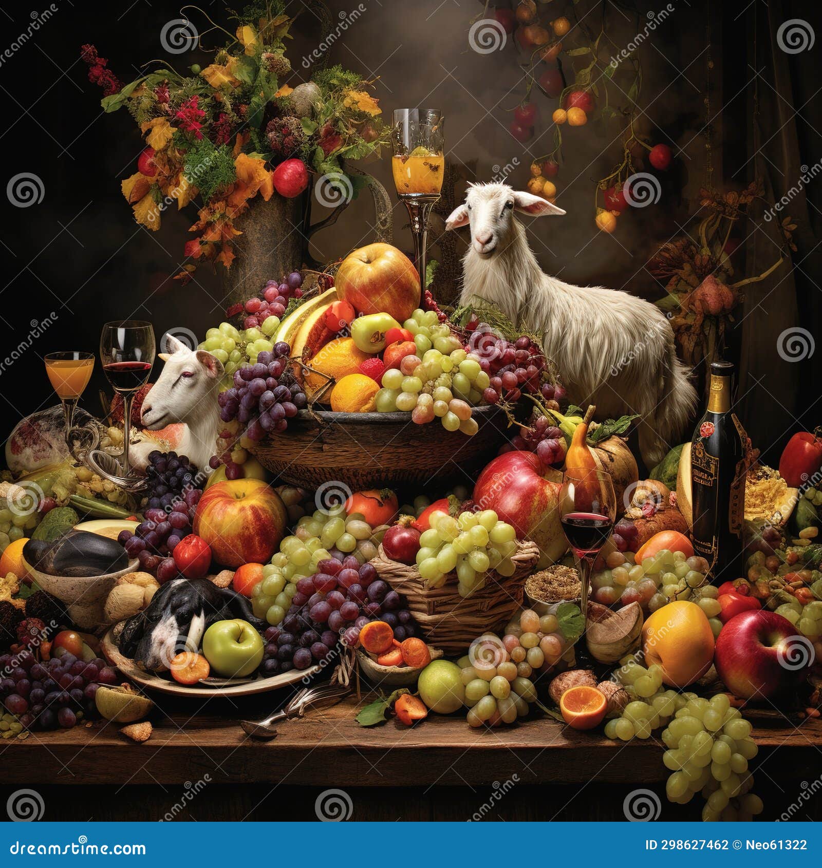 A Medieval Fall Cornucopia Table Overflowing Animal Happy People ...
