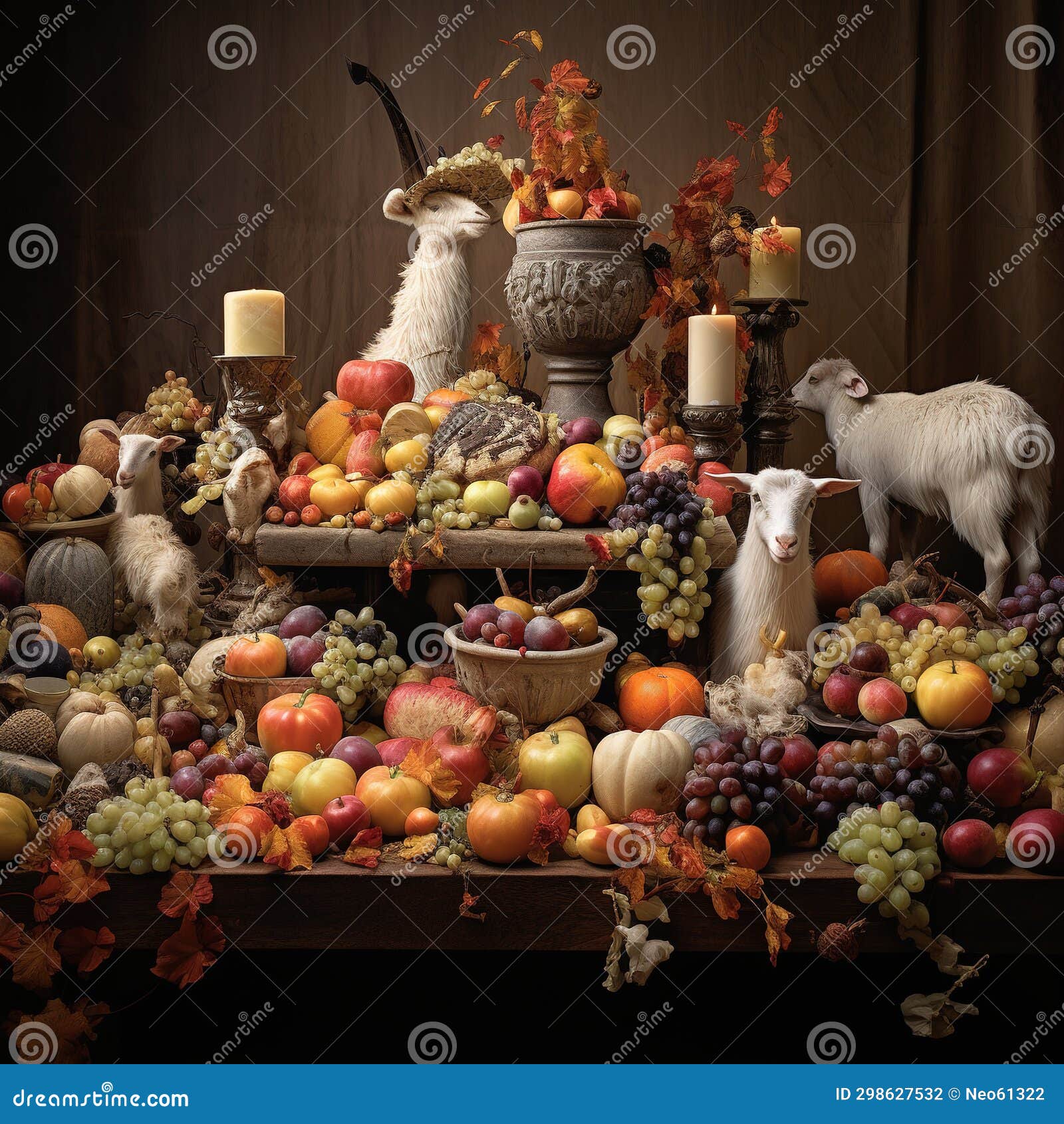 A Medieval Fall Cornucopia Table Overflowing Animal Happy People ...
