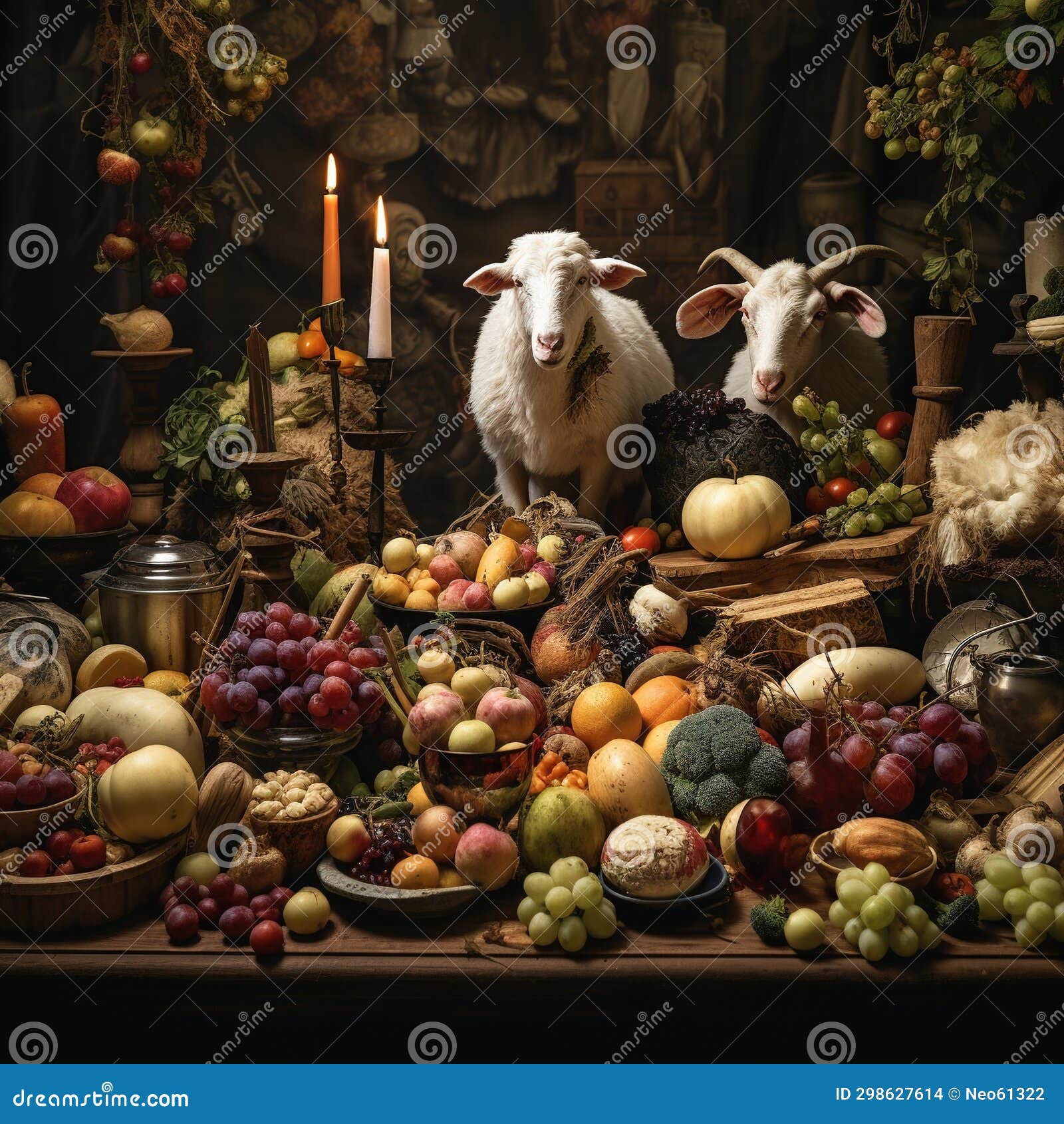A Medieval Fall Cornucopia Table Overflowing Animal Happy People ...