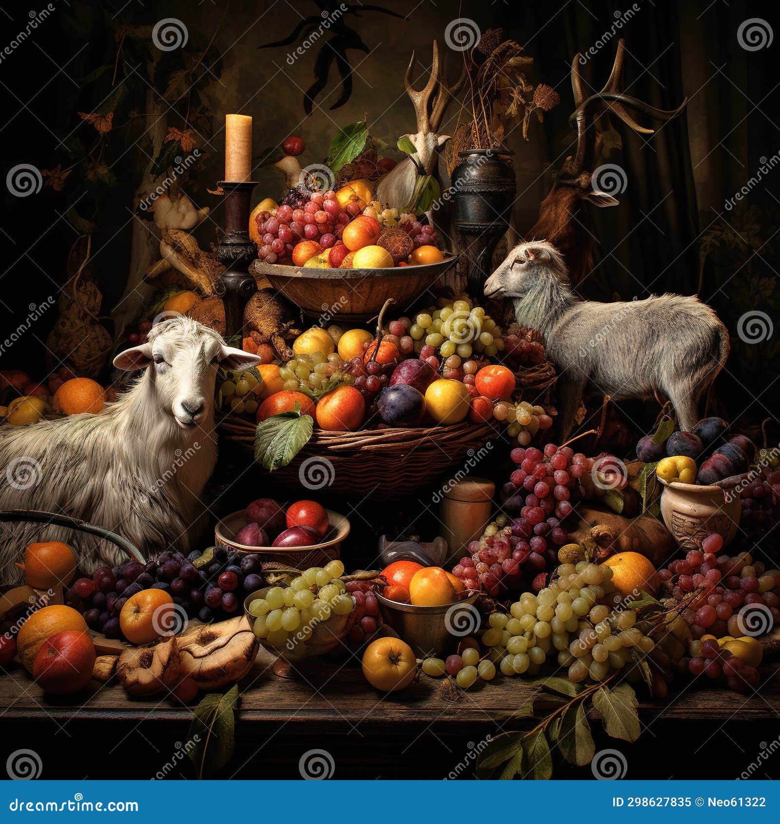 A Medieval Fall Cornucopia Table Overflowing Animal Happy People ...
