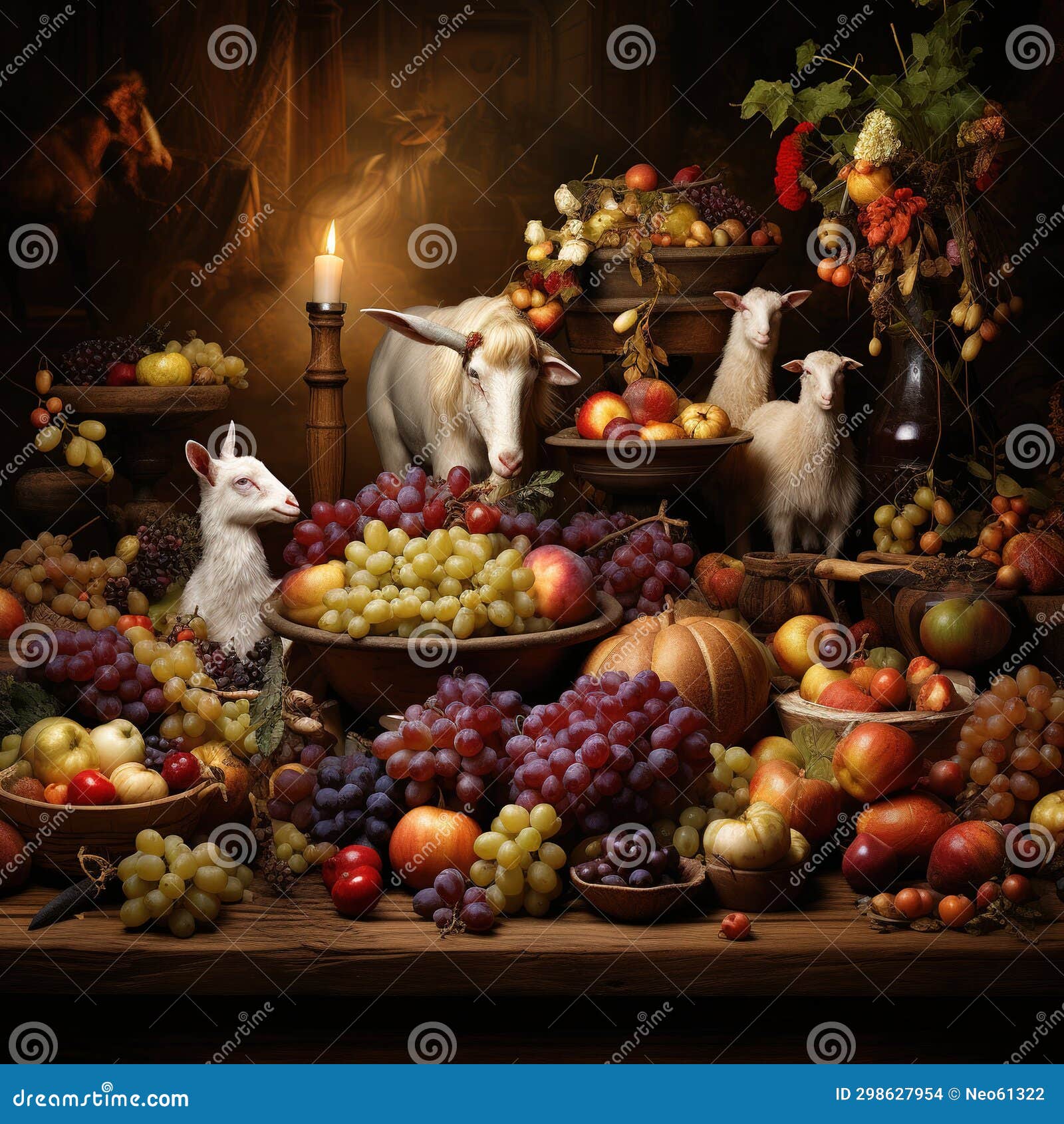 A Medieval Fall Cornucopia Table Overflowing Animal Happy People ...
