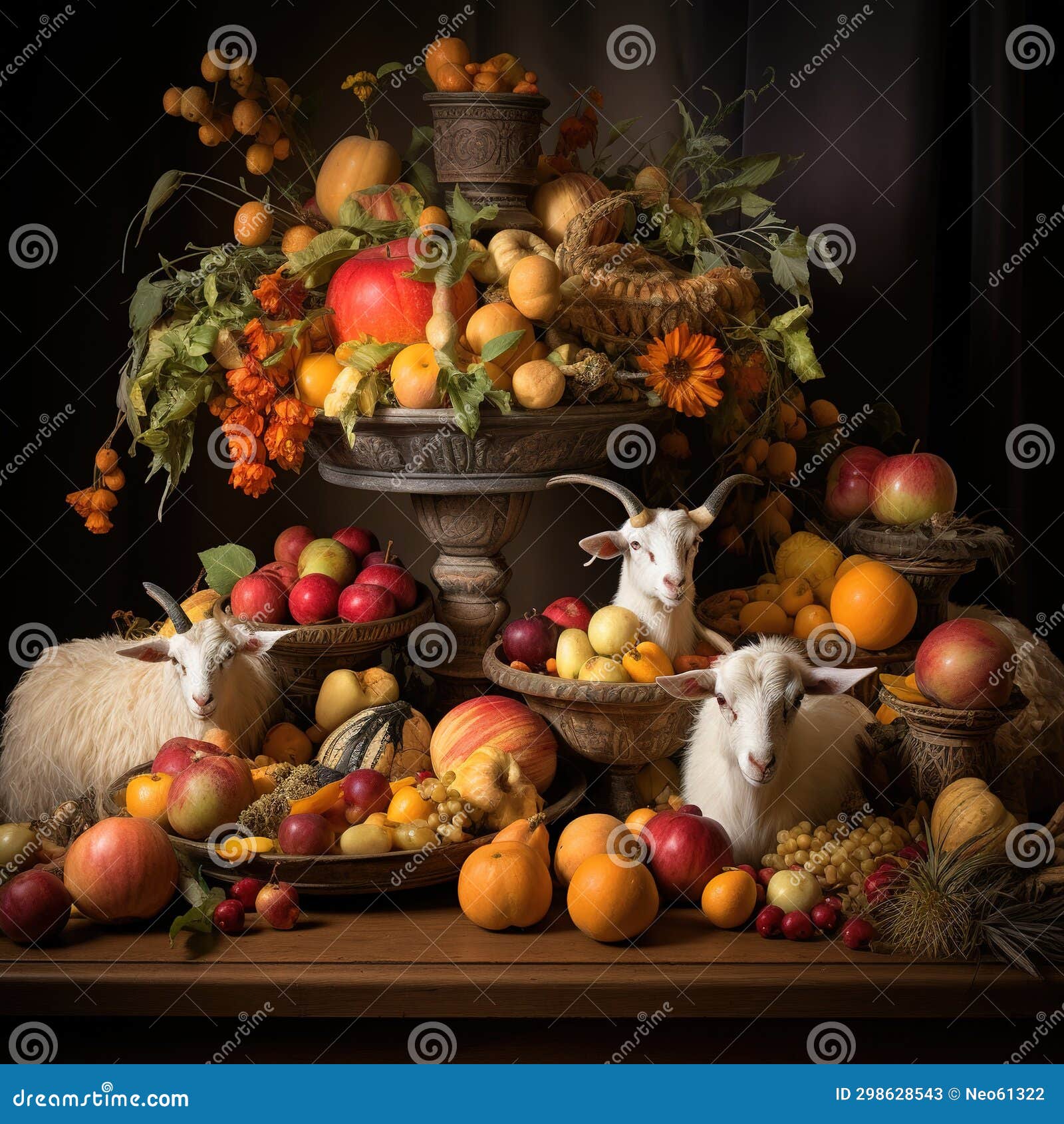 A Medieval Fall Cornucopia Table Overflowing Animal Happy People ...