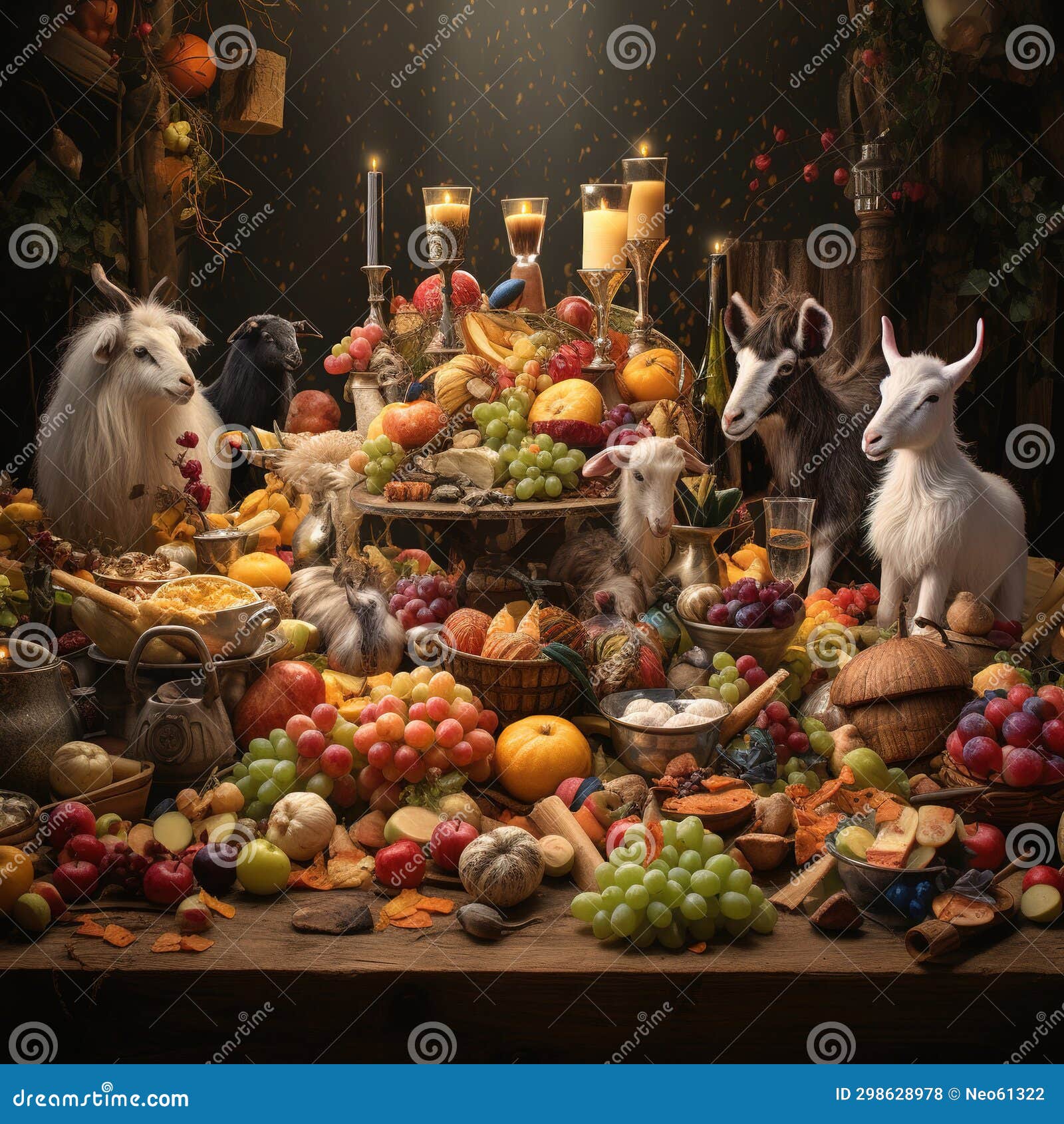 A Medieval Fall Cornucopia Table Overflowing Animal Happy People ...