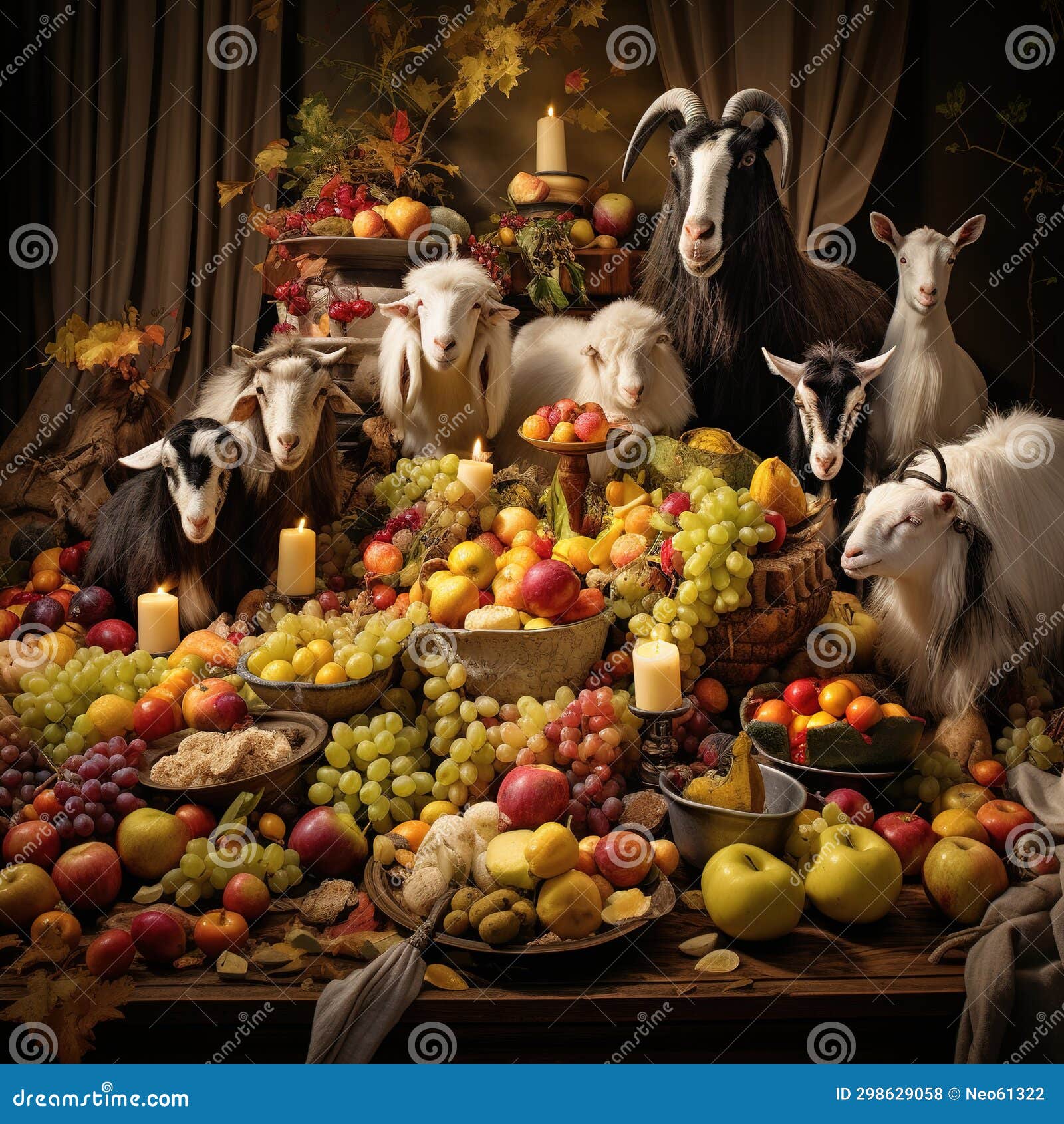 A Medieval Fall Cornucopia Table Overflowing Animal Happy People ...
