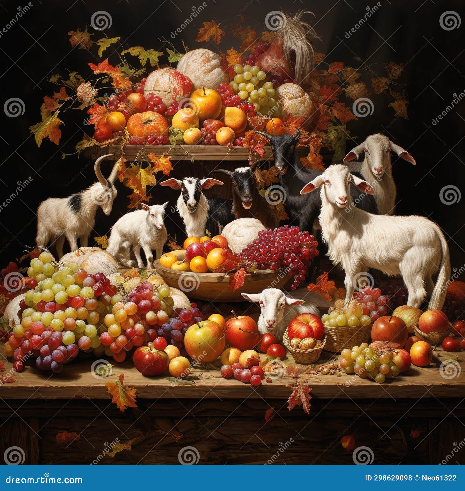 A Medieval Fall Cornucopia Table Overflowing Animal Happy People ...