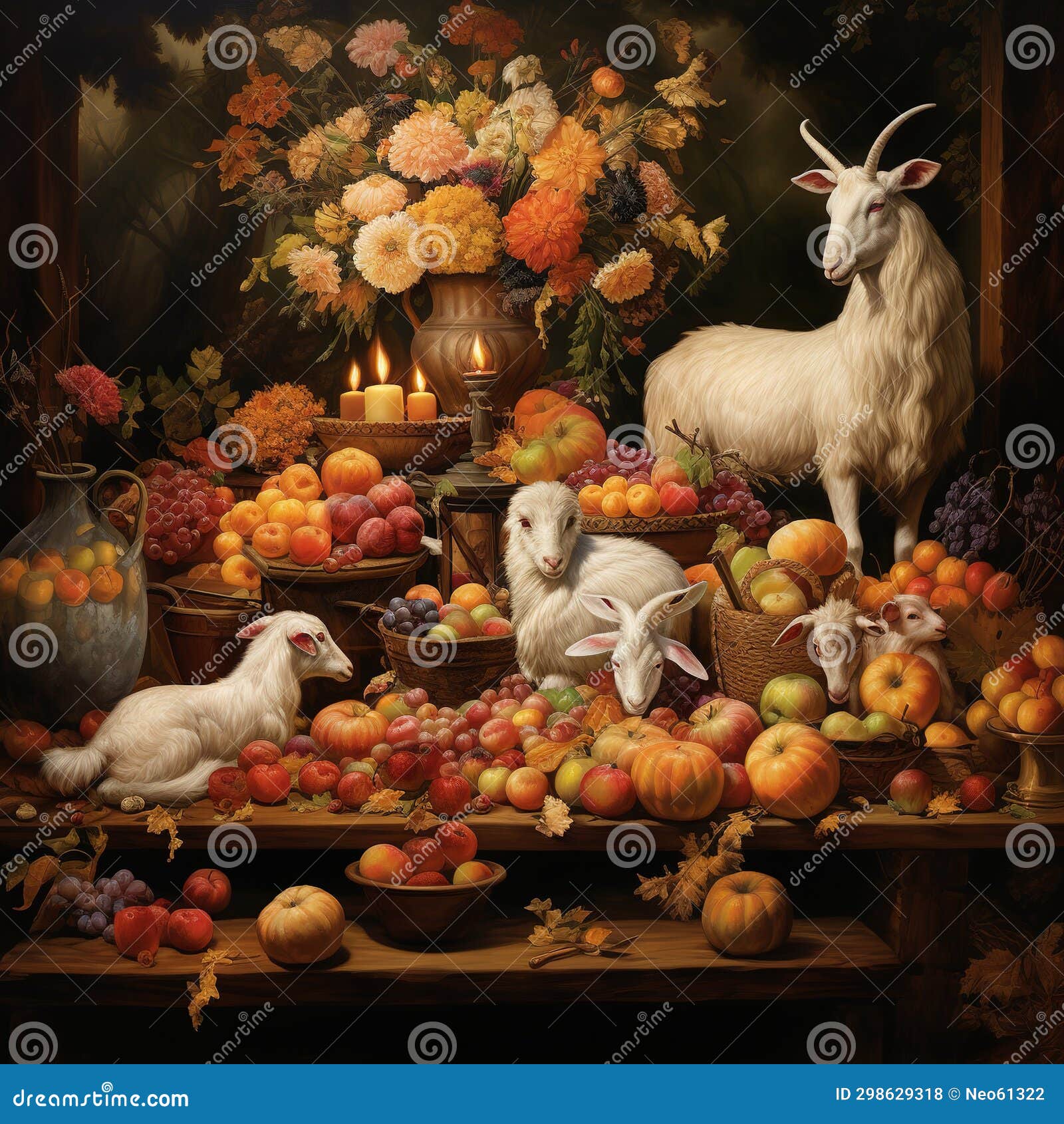 A Medieval Fall Cornucopia Table Overflowing Animal Happy People ...