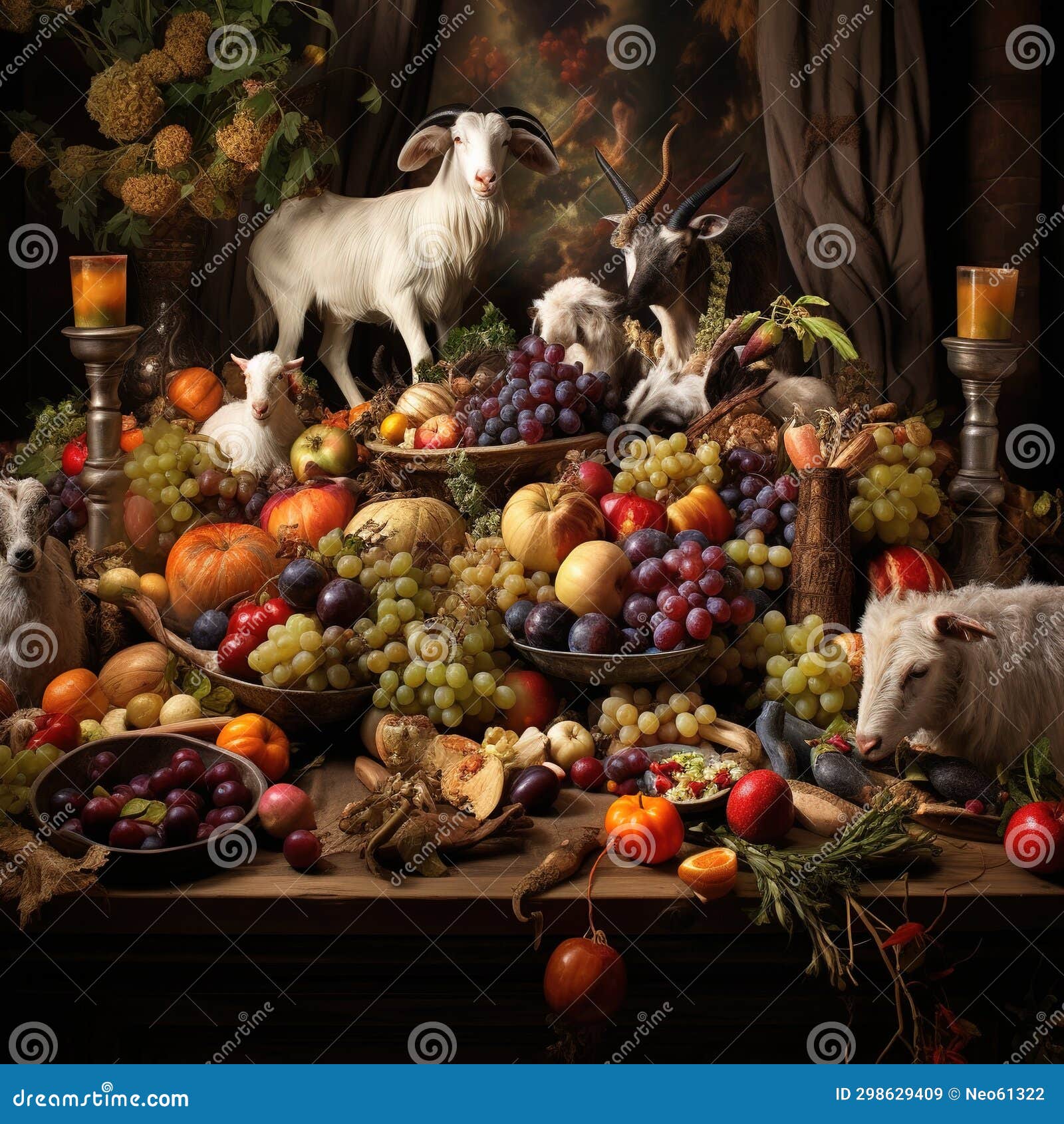 A Medieval Fall Cornucopia Table Overflowing Animal Happy People ...
