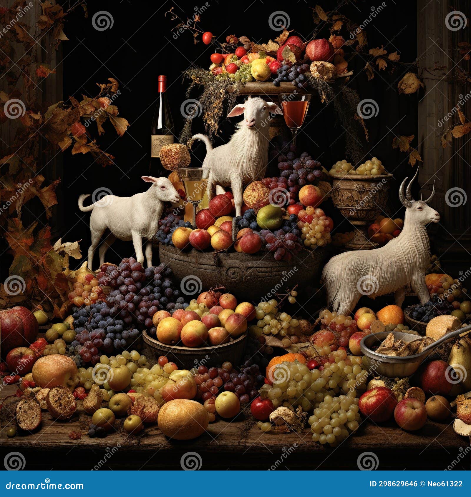 A Medieval Fall Cornucopia Table Overflowing Animal Happy People ...