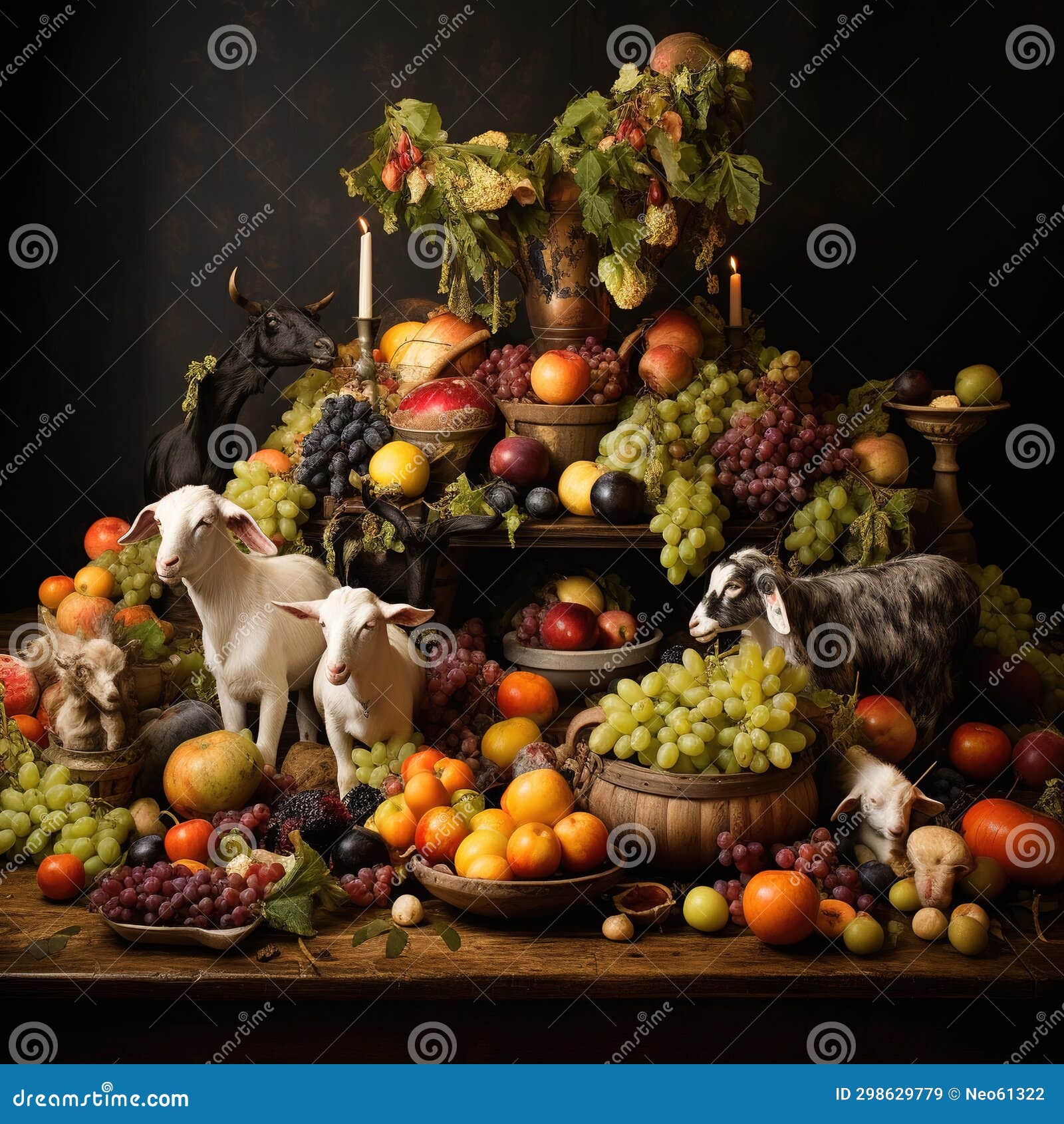 A Medieval Fall Cornucopia Table Overflowing Animal Happy People ...