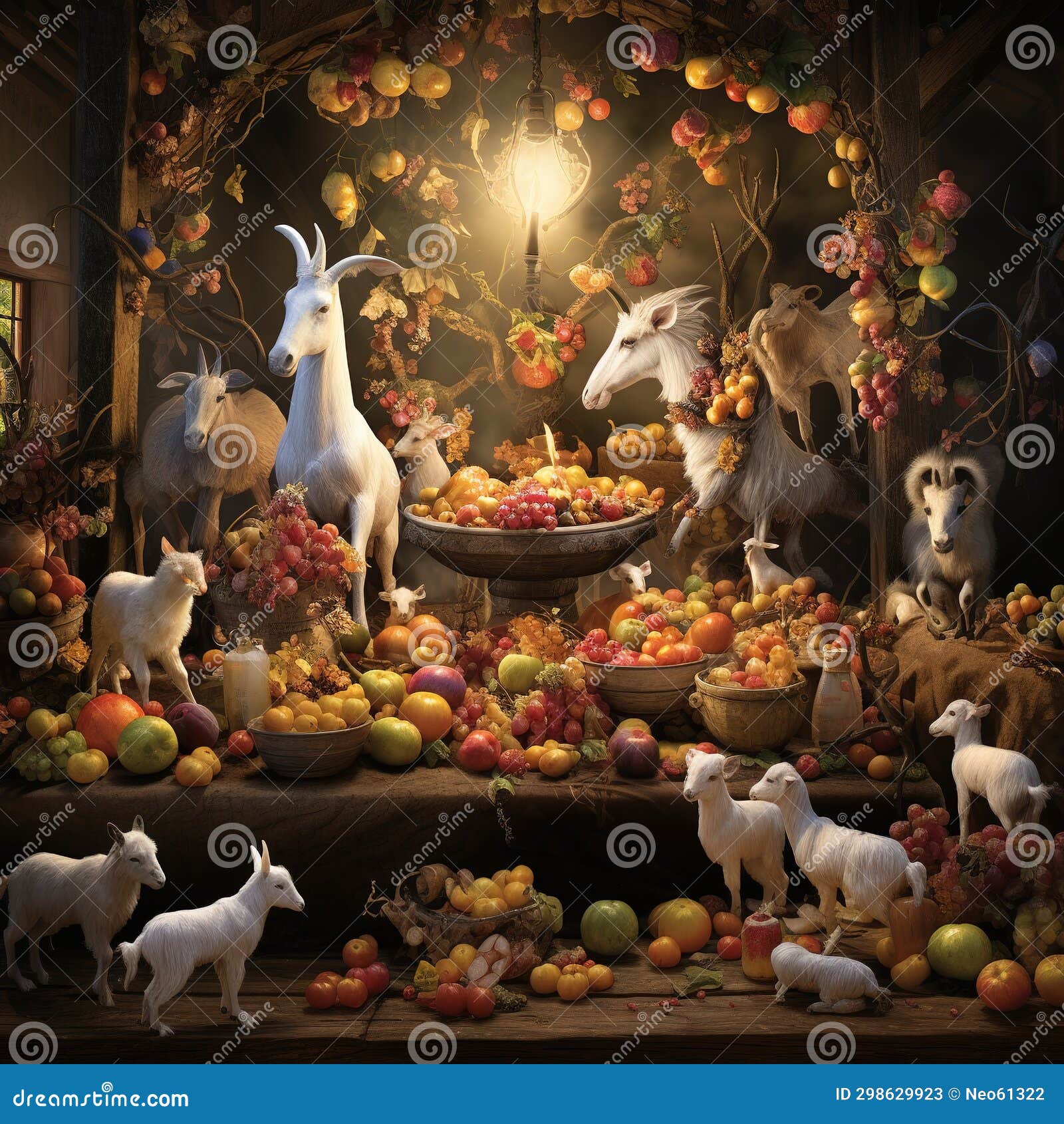 A Medieval Fall Cornucopia Table Overflowing Animal Happy People ...