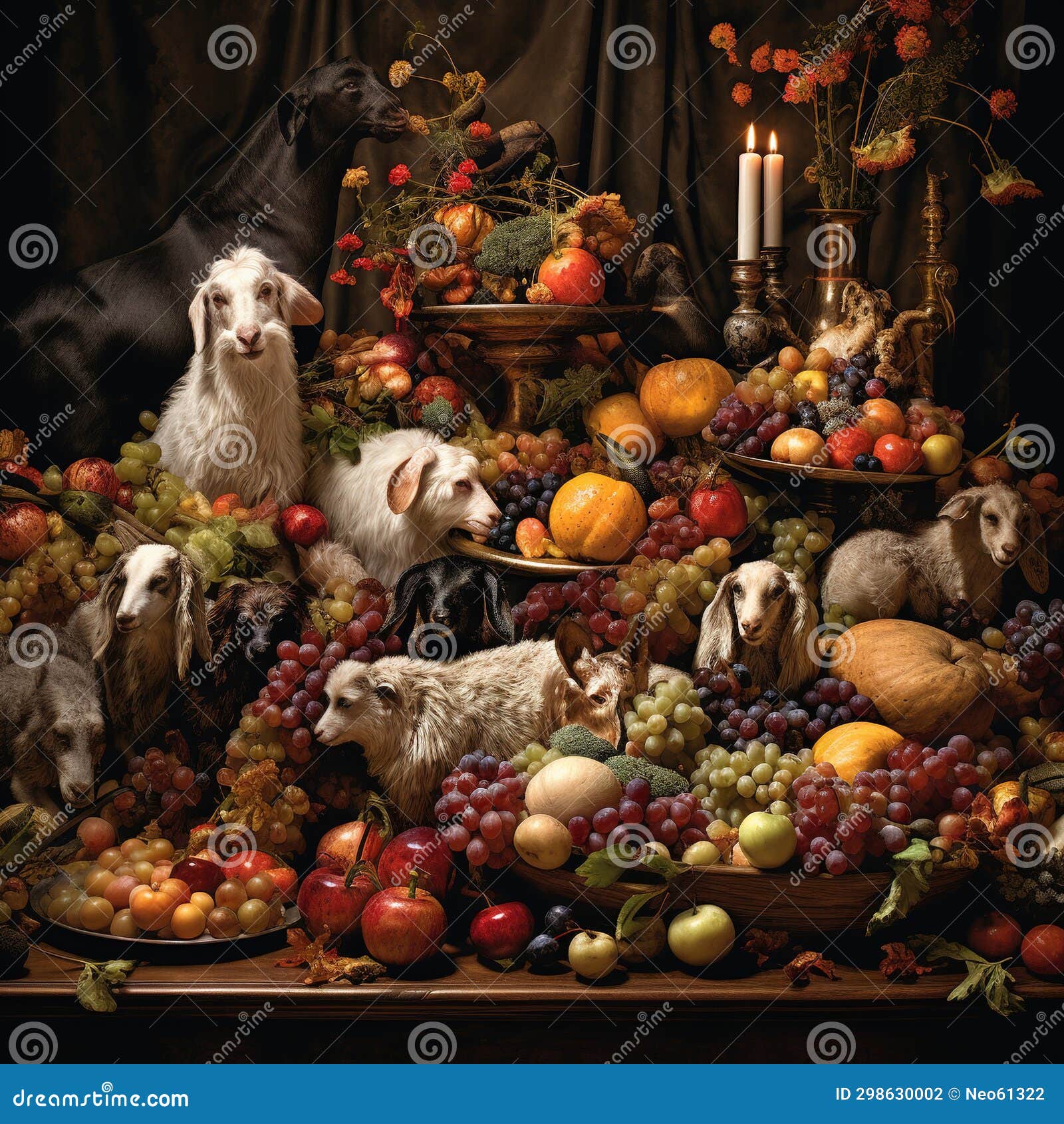 A Medieval Fall Cornucopia Table Overflowing Animal Happy People ...