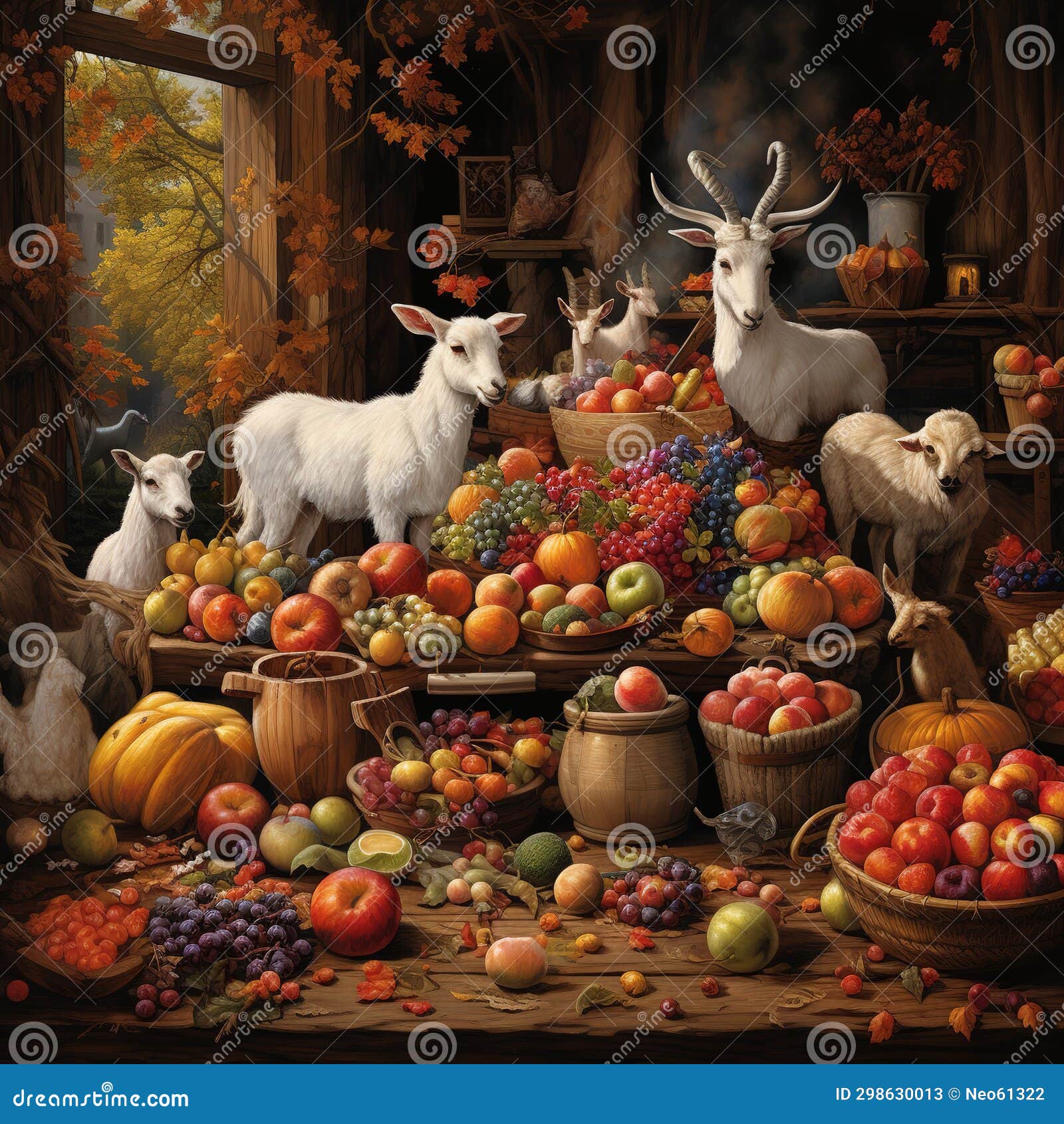 A Medieval Fall Cornucopia Table Overflowing Animal Happy People ...