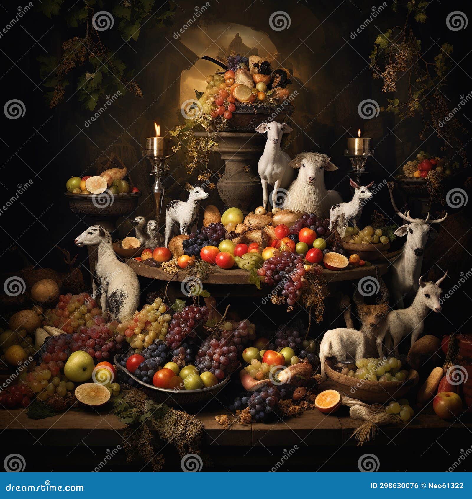 A Medieval Fall Cornucopia Table Overflowing Animal Happy People ...