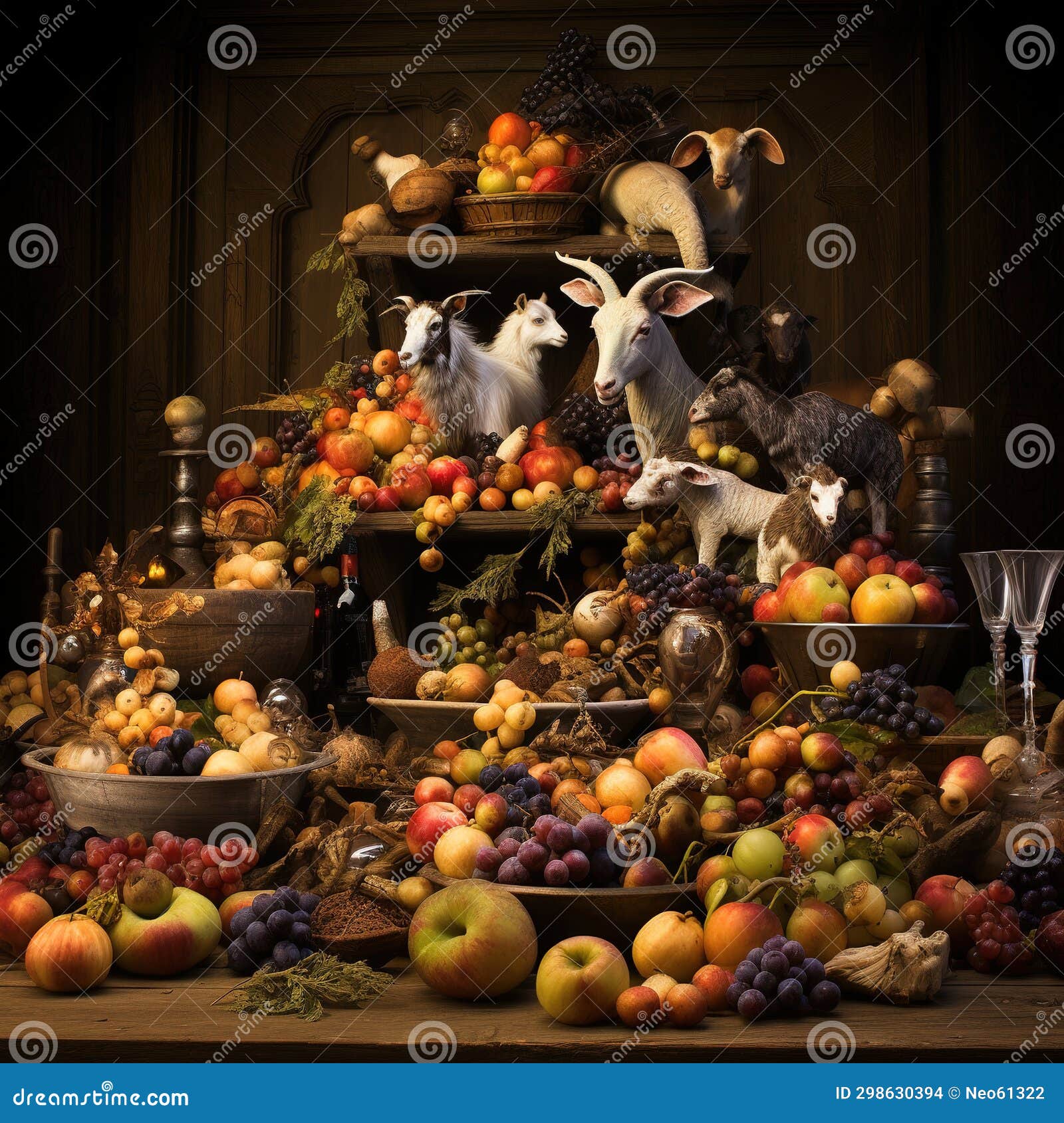 A Medieval Fall Cornucopia Table Overflowing Animal Happy People ...
