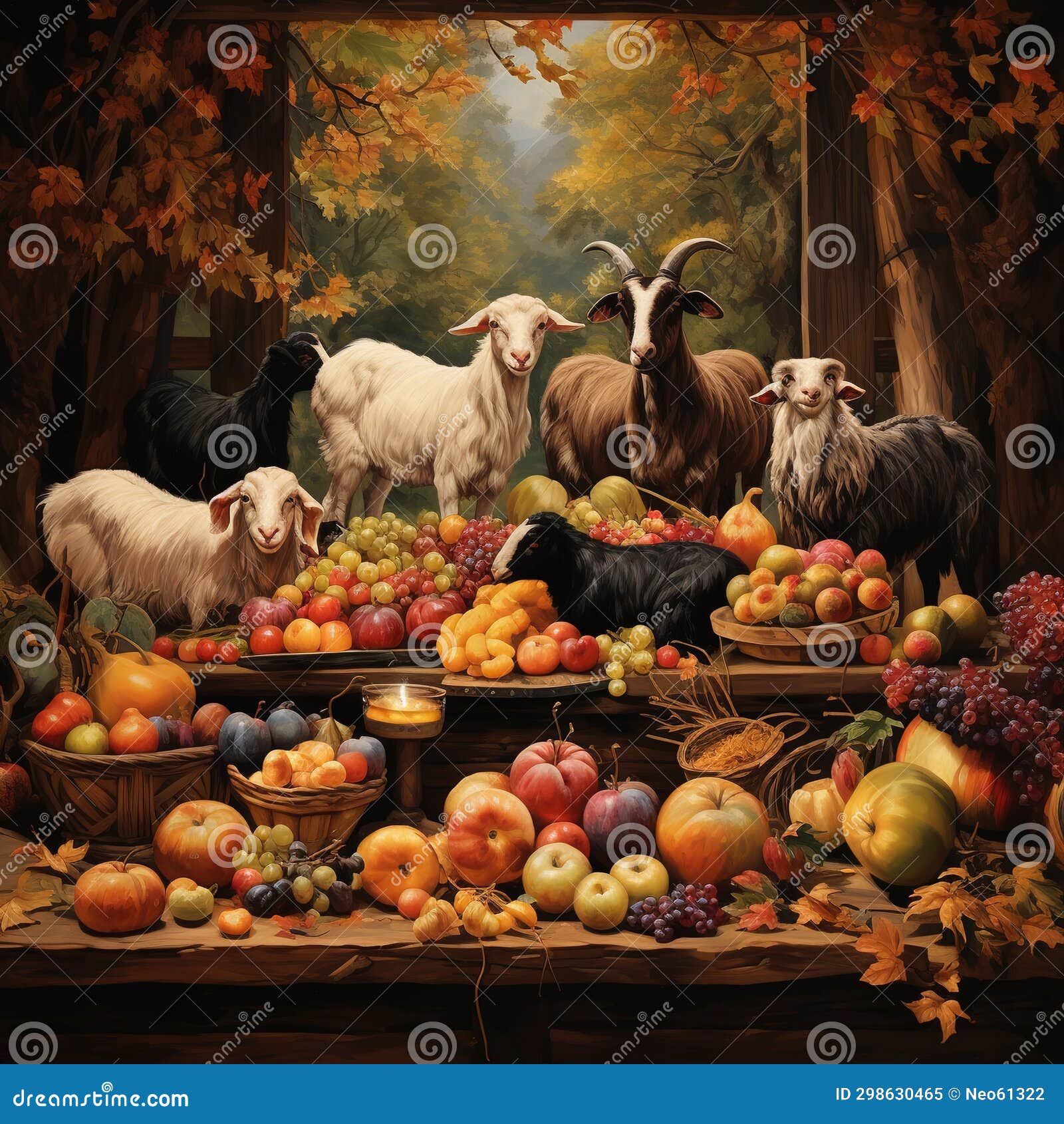 A Medieval Fall Cornucopia Table Overflowing Animal Happy People ...