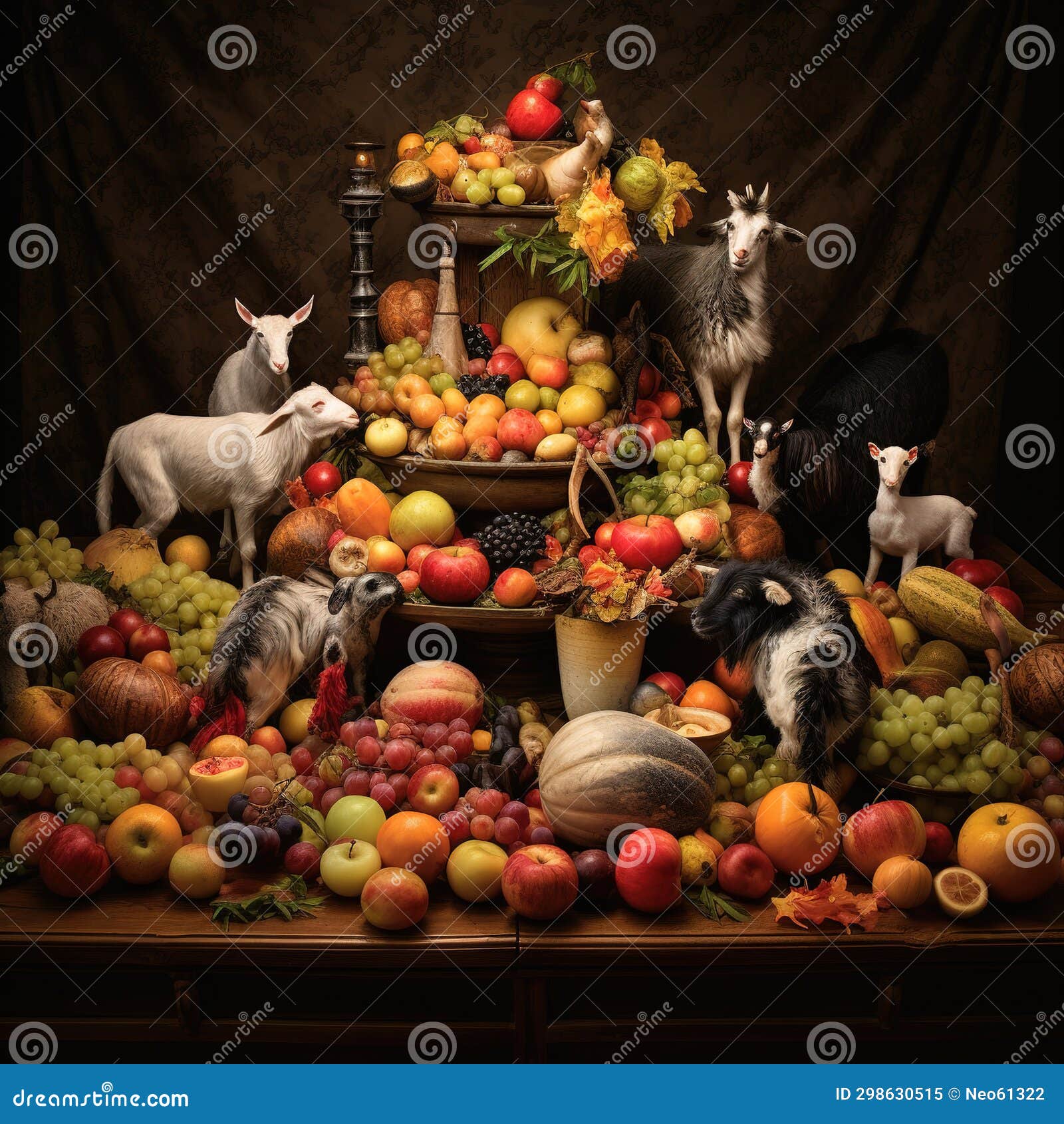 A Medieval Fall Cornucopia Table Overflowing Animal Happy People ...
