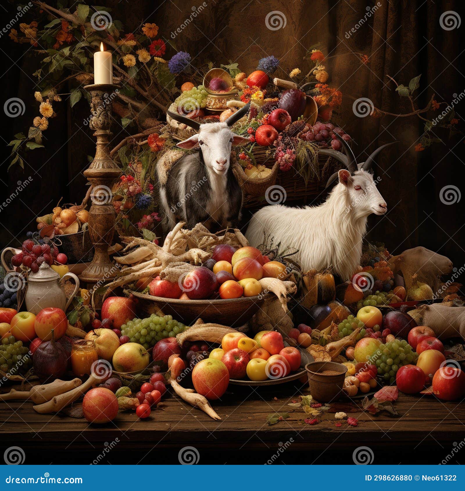 A Medieval Fall Cornucopia Table Overflowing Animal Happy People ...