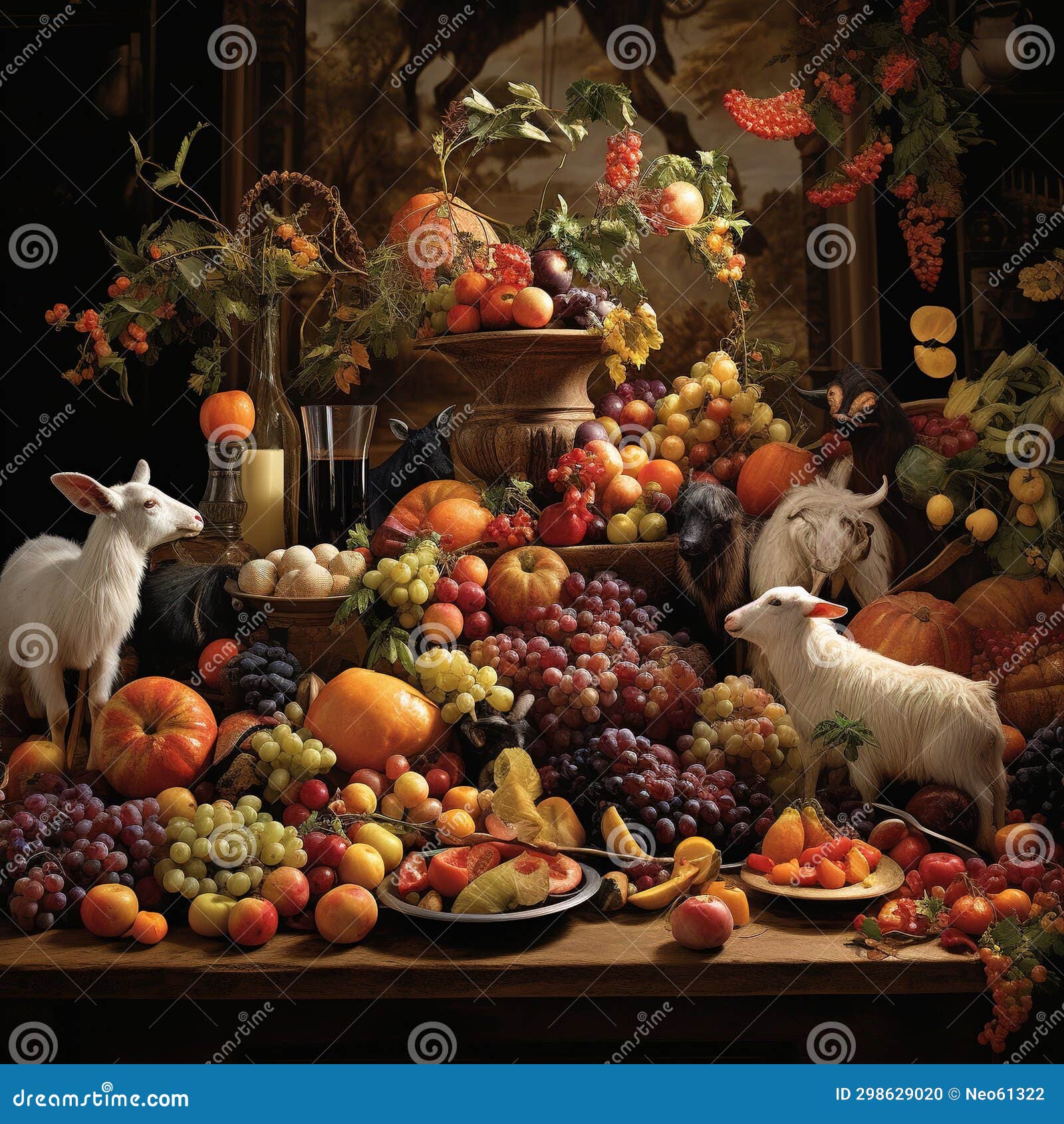 A Medieval Fall Cornucopia Table Overflowing Animal Happy People ...