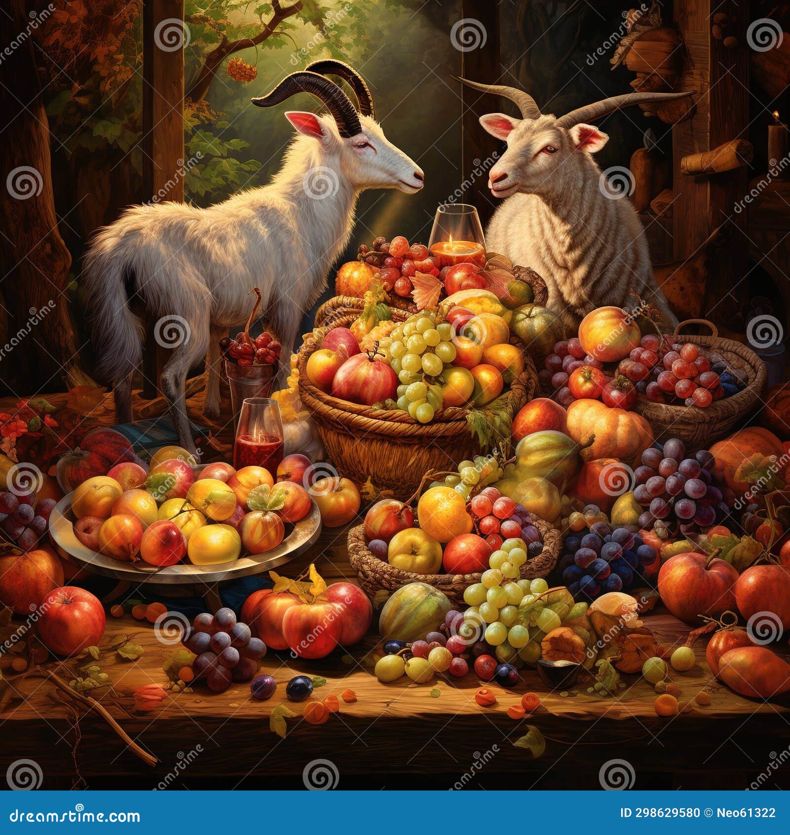 A Medieval Fall Cornucopia Table Overflowing Animal Happy People ...