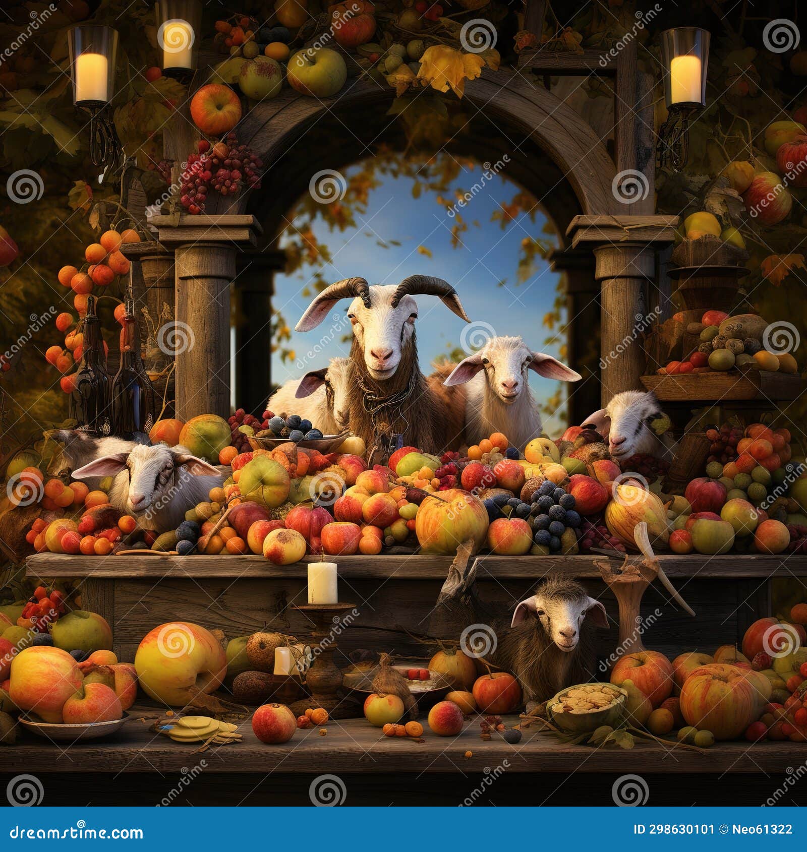 A Medieval Fall Cornucopia Table Overflowing Animal Happy People ...