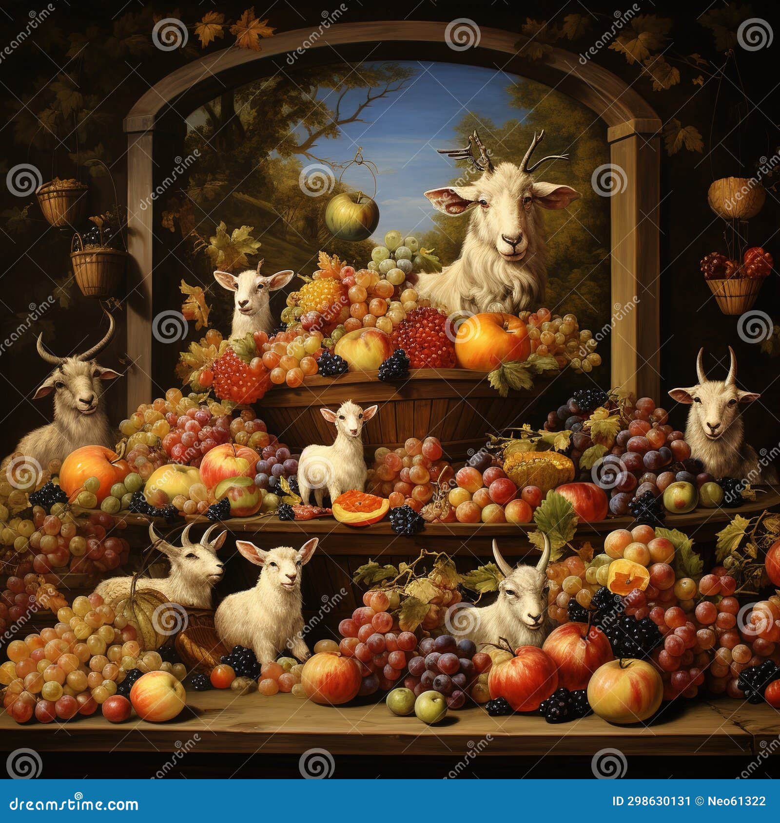 A Medieval Fall Cornucopia Table Overflowing Animal Happy People ...