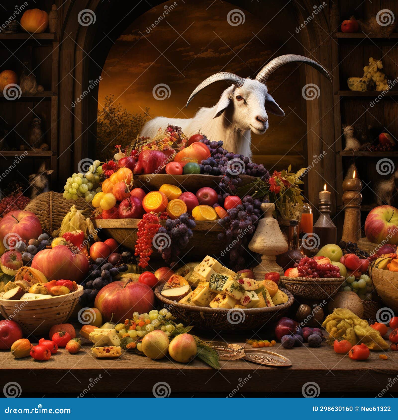 A Medieval Fall Cornucopia Table Overflowing Animal Happy People ...