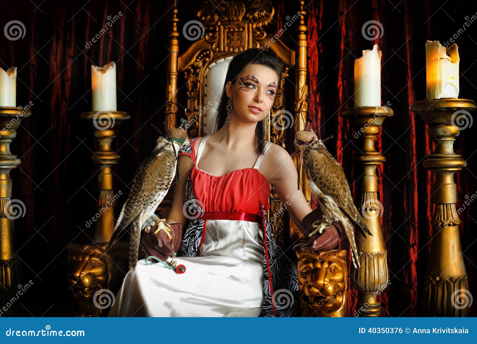 Medieval Fantasy Princess with Two Falcons Stock Photo - Image of ...