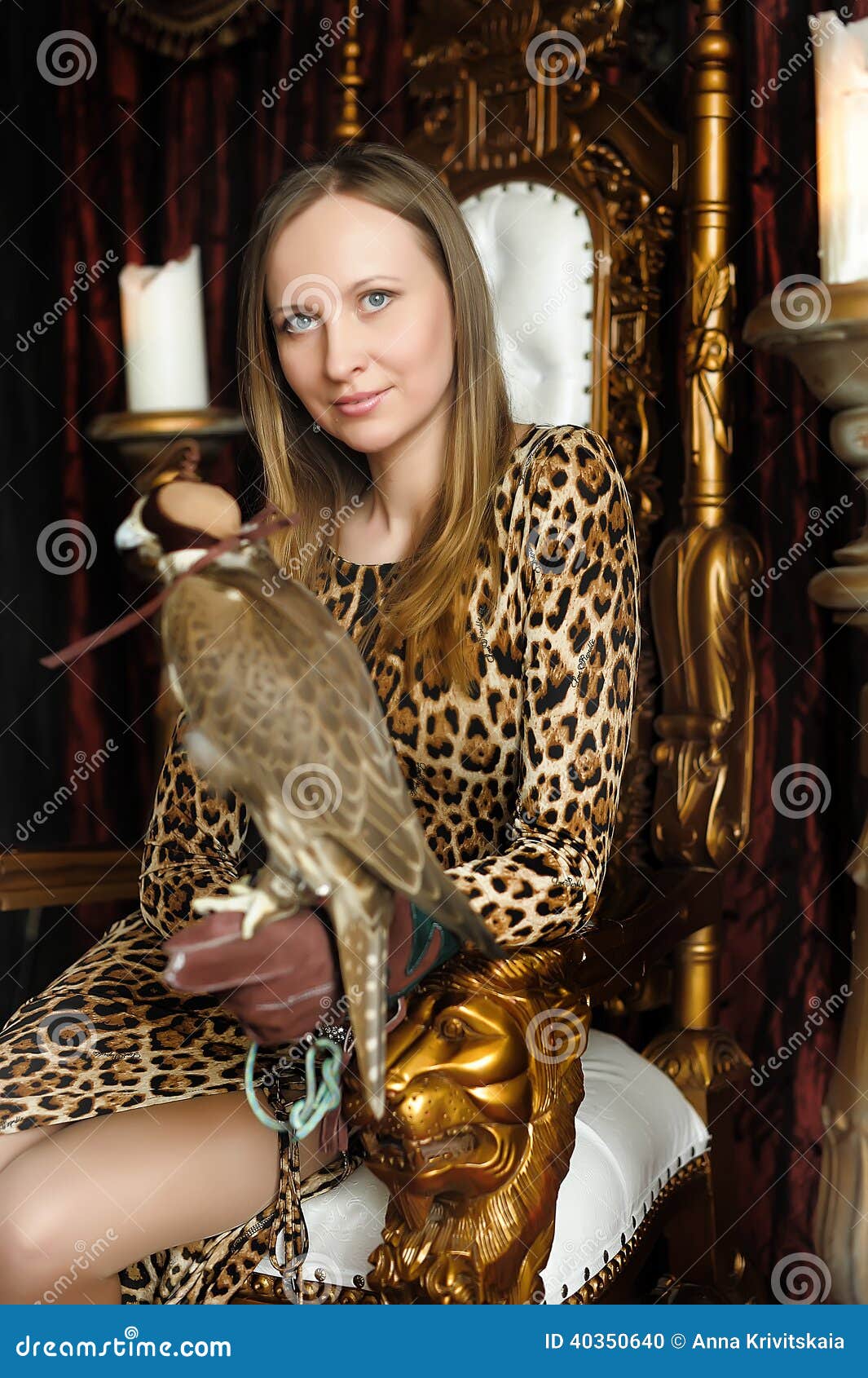 Medieval Fantasy Princess with Two Falcons Stock Photo - Image of ...