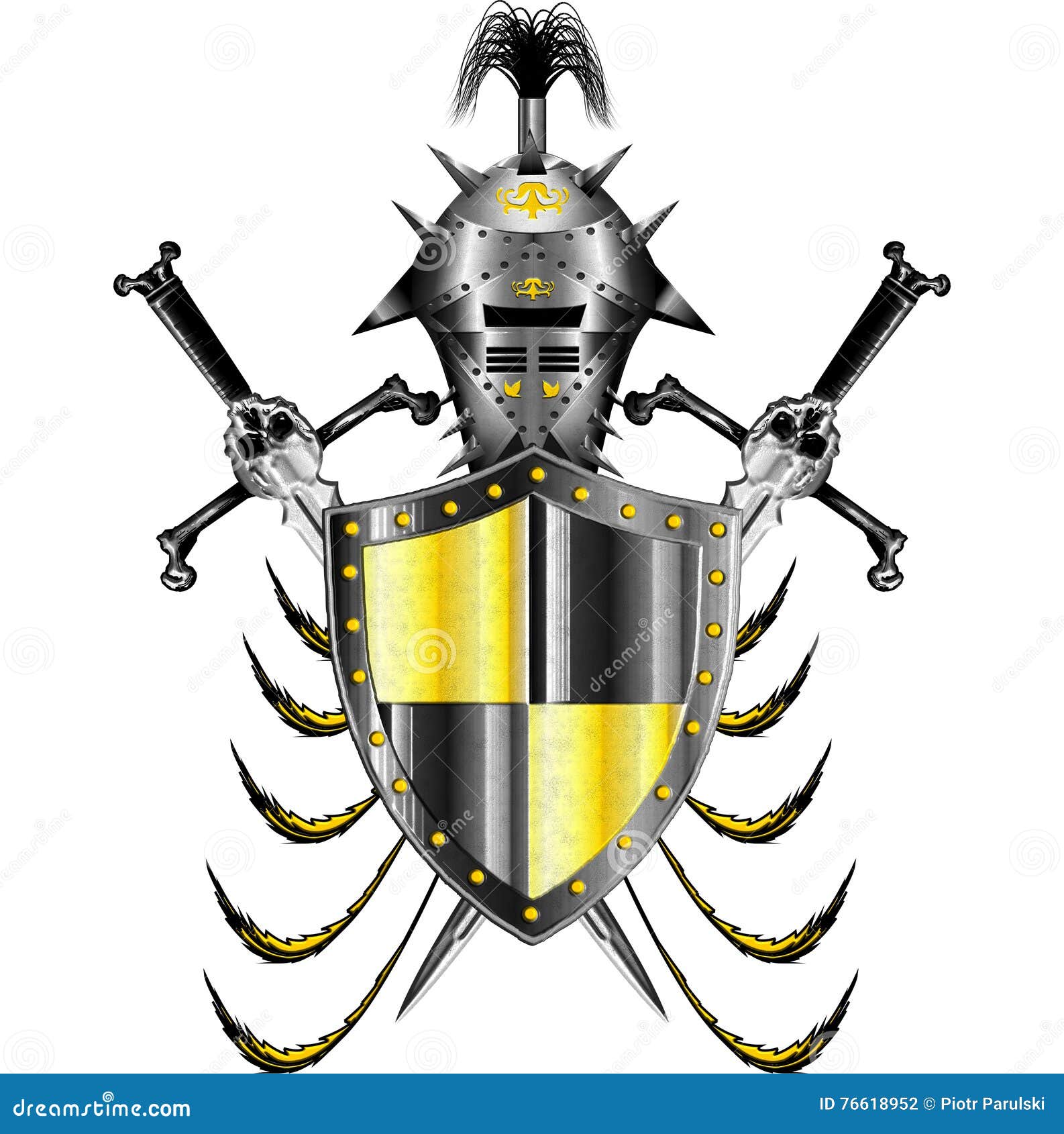 Medieval Fantasy Shield with Skull Swords and Helmet Stock Illustration ...