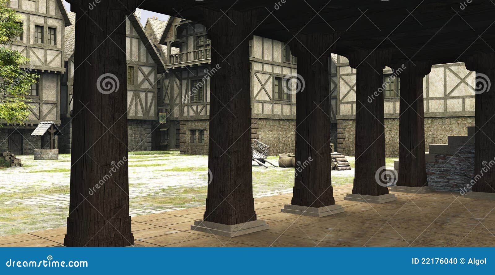 Medieval or Fantasy Town Centre Markethall Stock Illustration ...