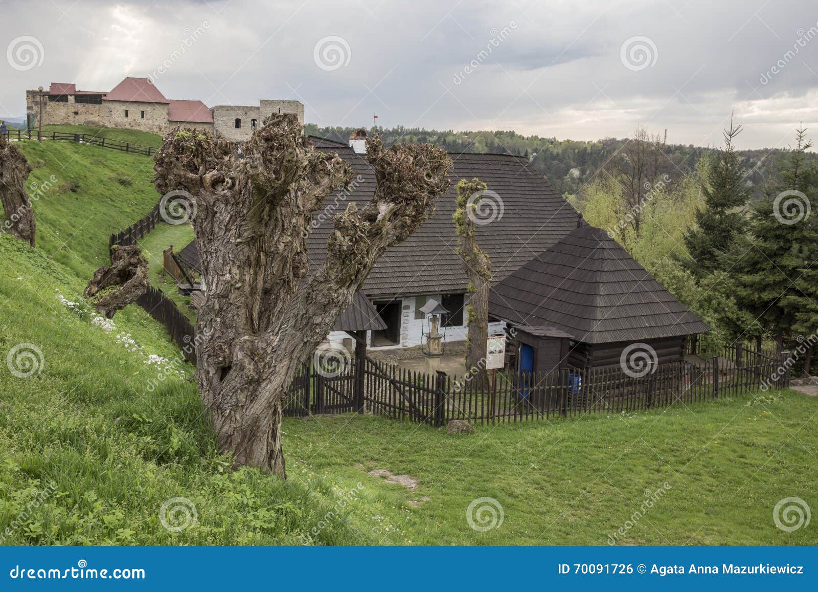 Medieval Farm with Castle in the Background Stock Photo - Image of ...