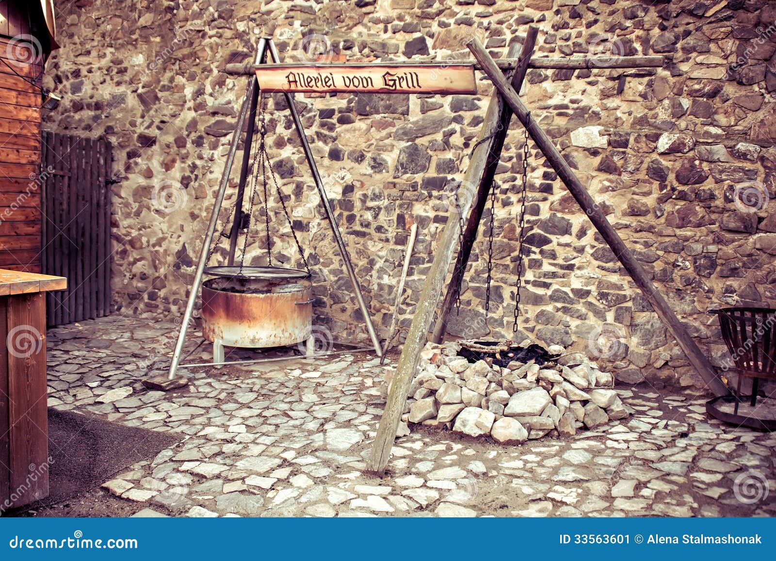 Medieval Fireplace Outdoors Stock Image - Image of human, brazier: 33563601