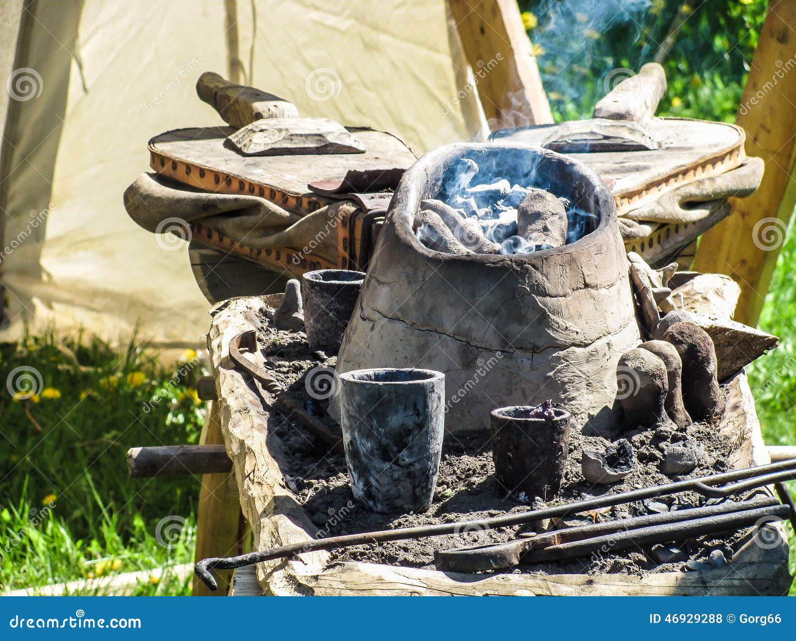 Medieval Field Forge with Tools Stock Photo - Image of steel, horseshoe ...