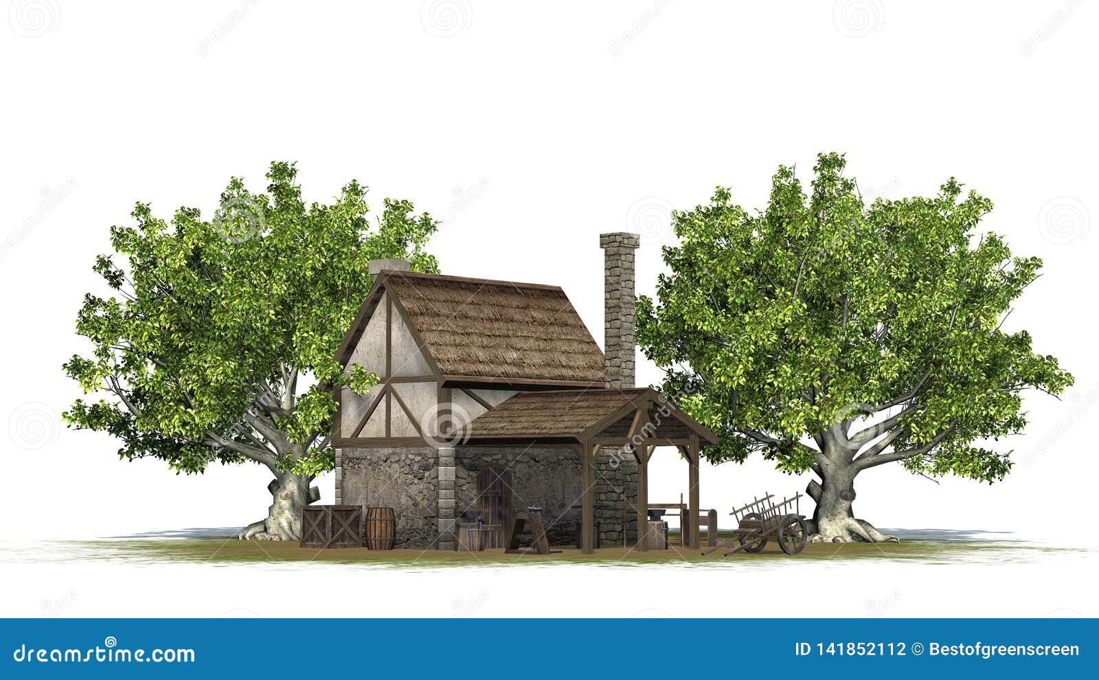 Medieval Forge between Trees - Back View Stock Illustration ...