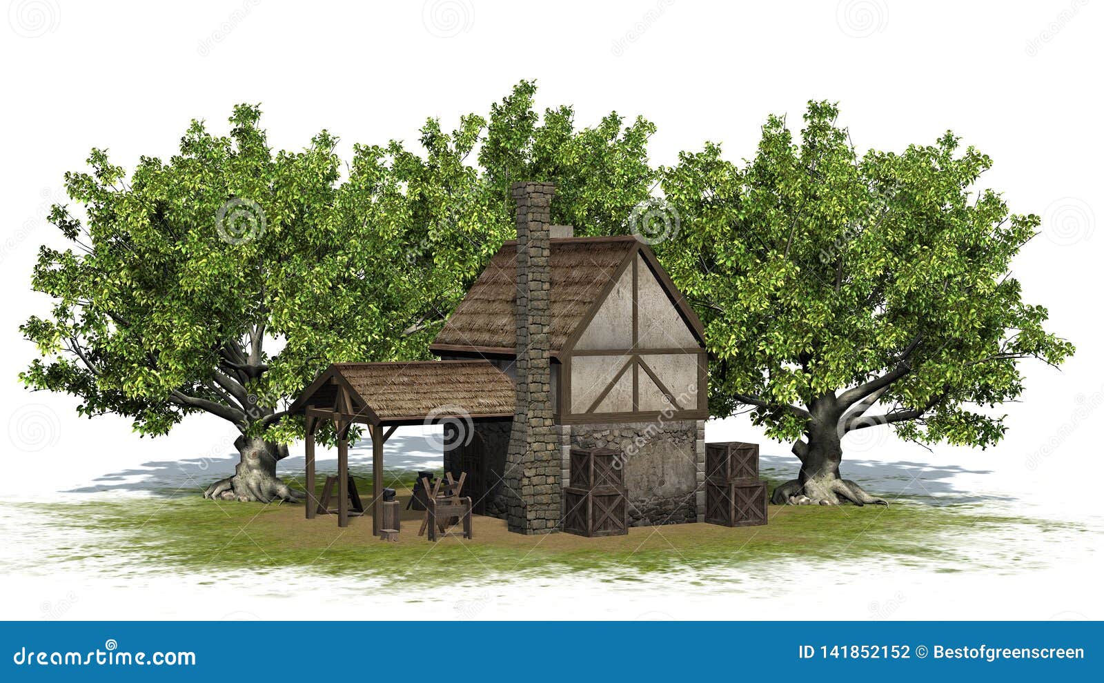 Medieval Forge between Trees - Front View Stock Illustration ...
