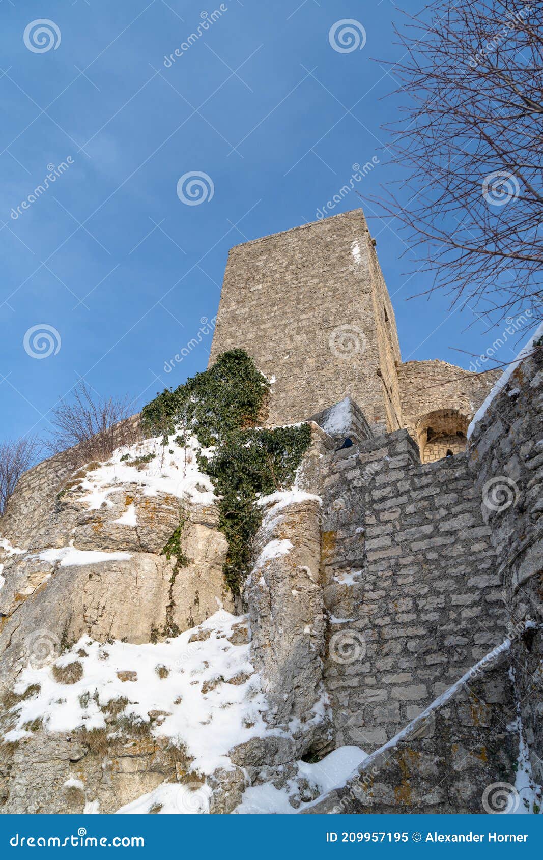 Medieval Fortification in White Winter Landscape Stock Image - Image of ...