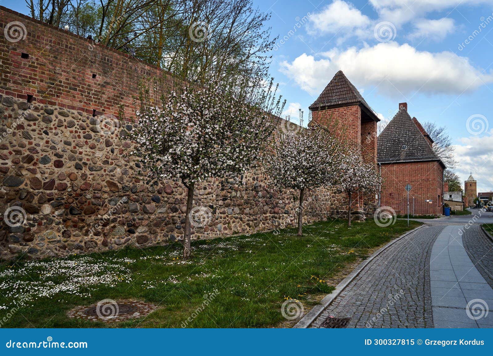 Medieval Fortifications with a Brick Tower and a Stone Wall in Prenzlau ...