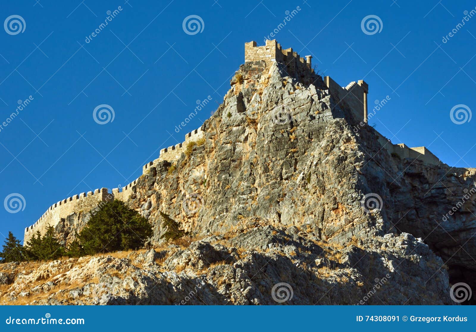 Medieval Fortifications on Top of the Rock Stock Image - Image of tree ...