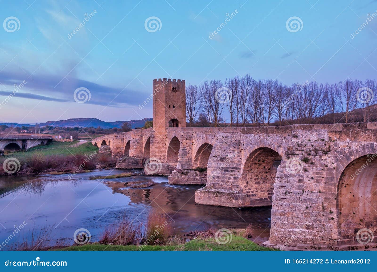 Medieval Fortified Bridge Over the River. Stock Photo - Image of leon ...