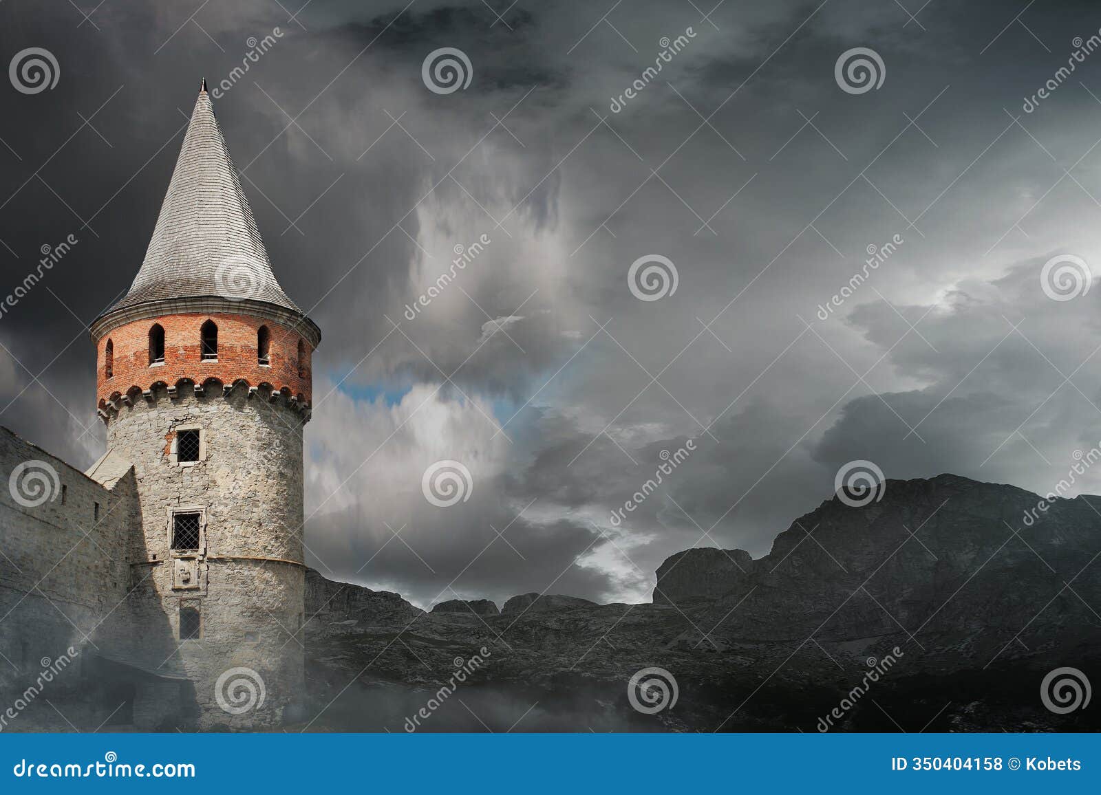 Medieval Fortress on Storm Cloud Sky Background Stock Photo - Image of ...