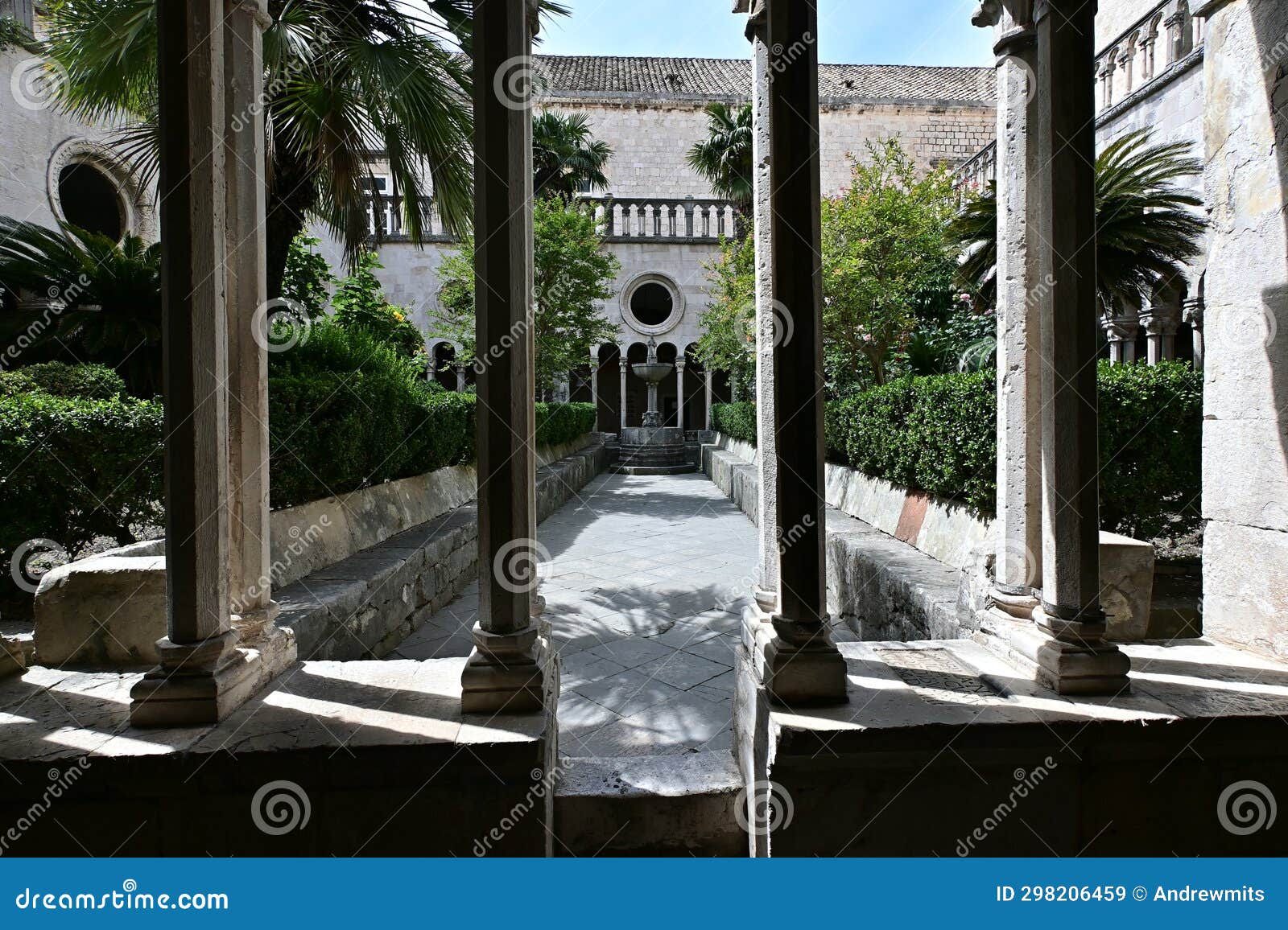 Medieval Franciscan Monastery Courtyard with Columns Stone Benches ...