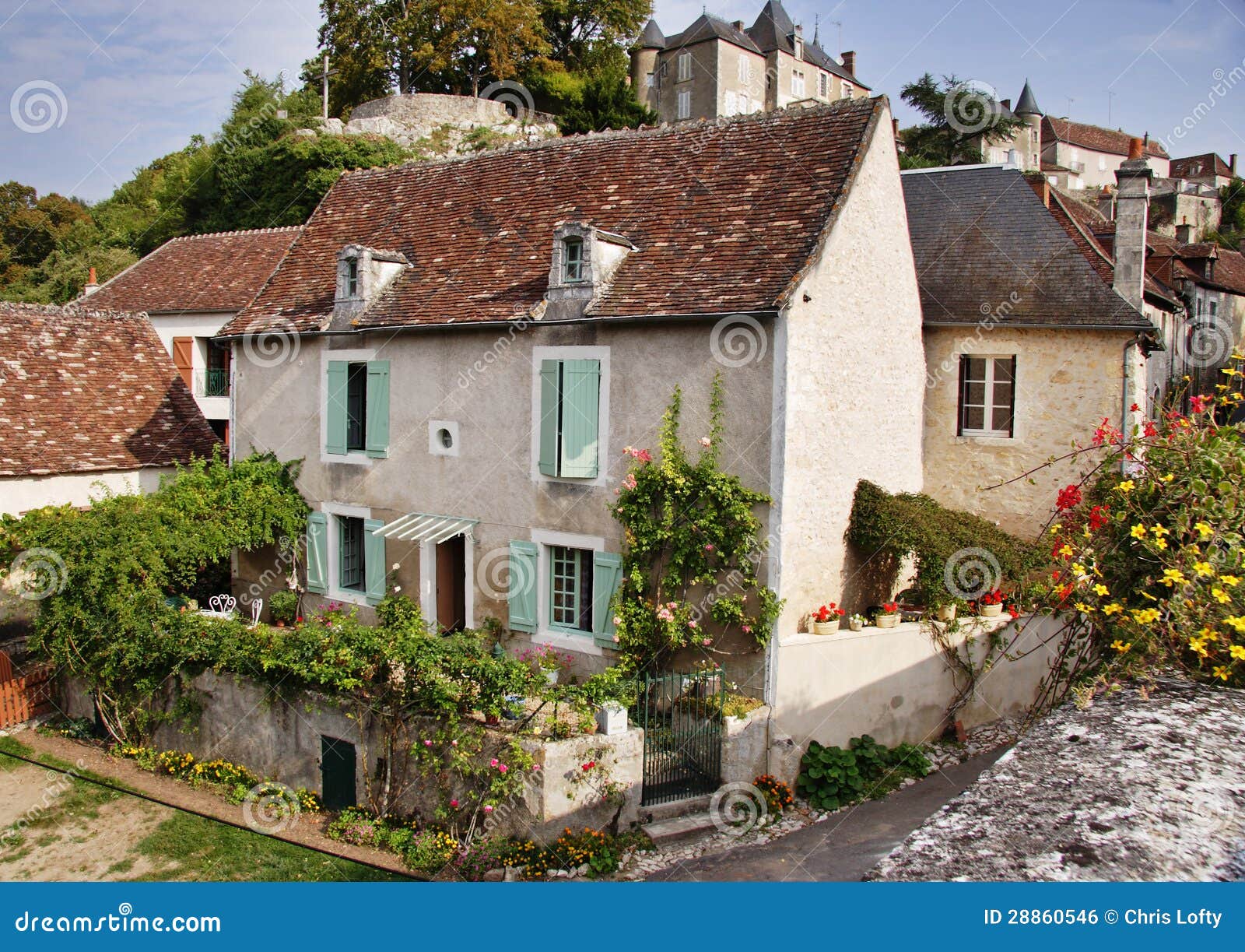 Medieval French Village stock photo. Image of geraniums - 28860546