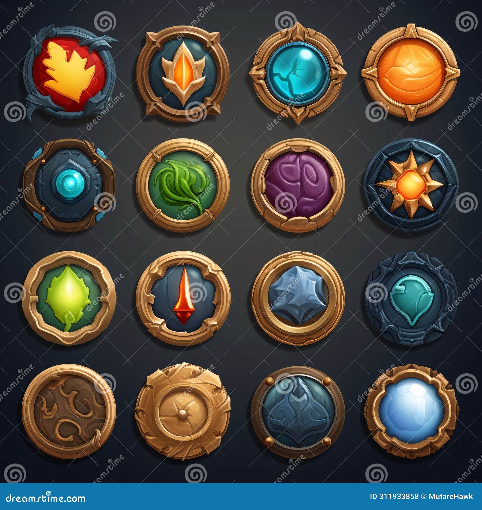 Medieval Game Buttons Set. Game Interface Elements Stock Illustration ...