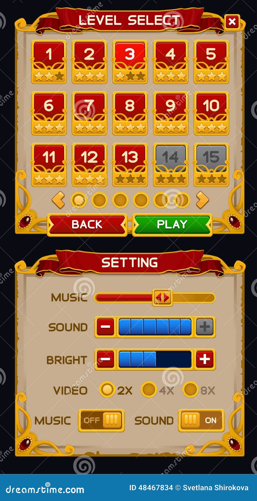 Medieval game GUI pack stock vector. Illustration of interface - 48467834