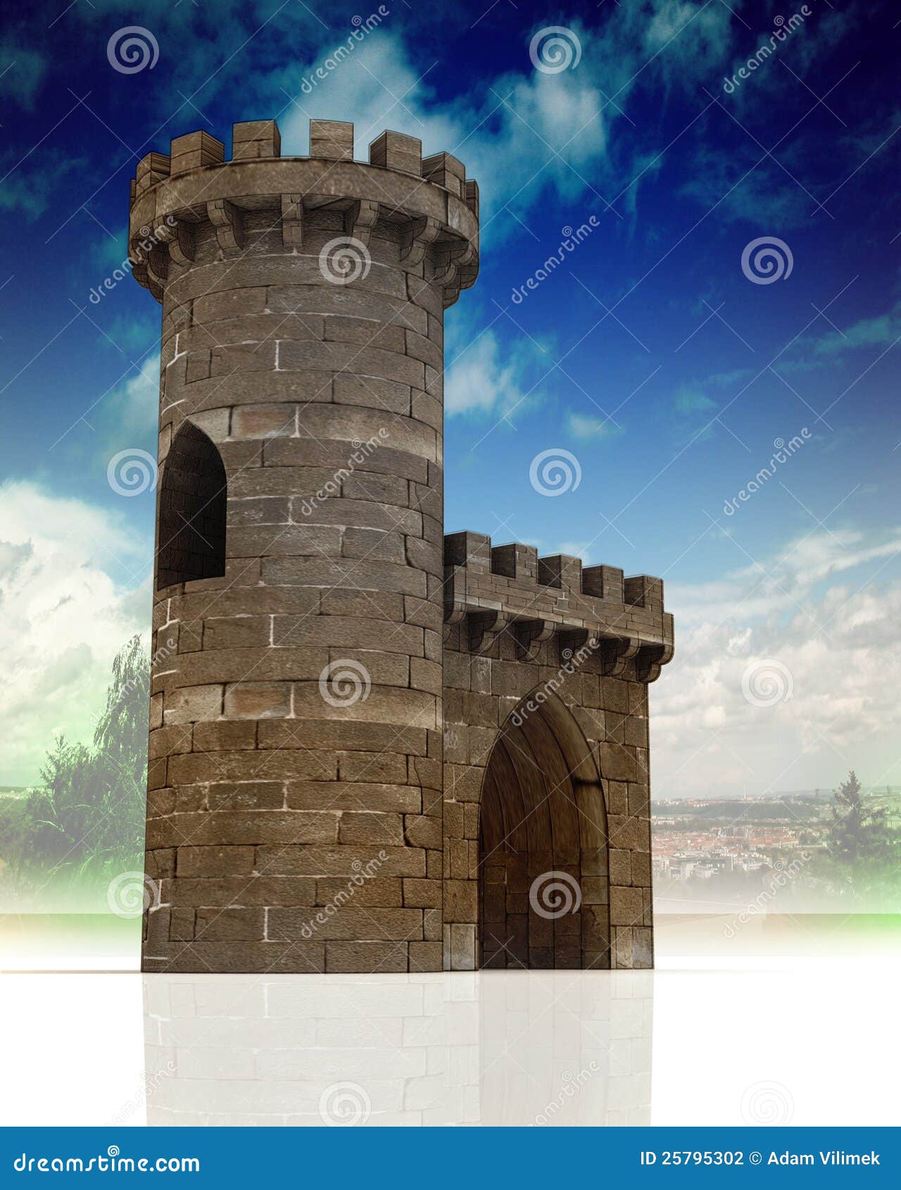 Medieval Gate and Guard Tower Stock Illustration - Illustration of ...