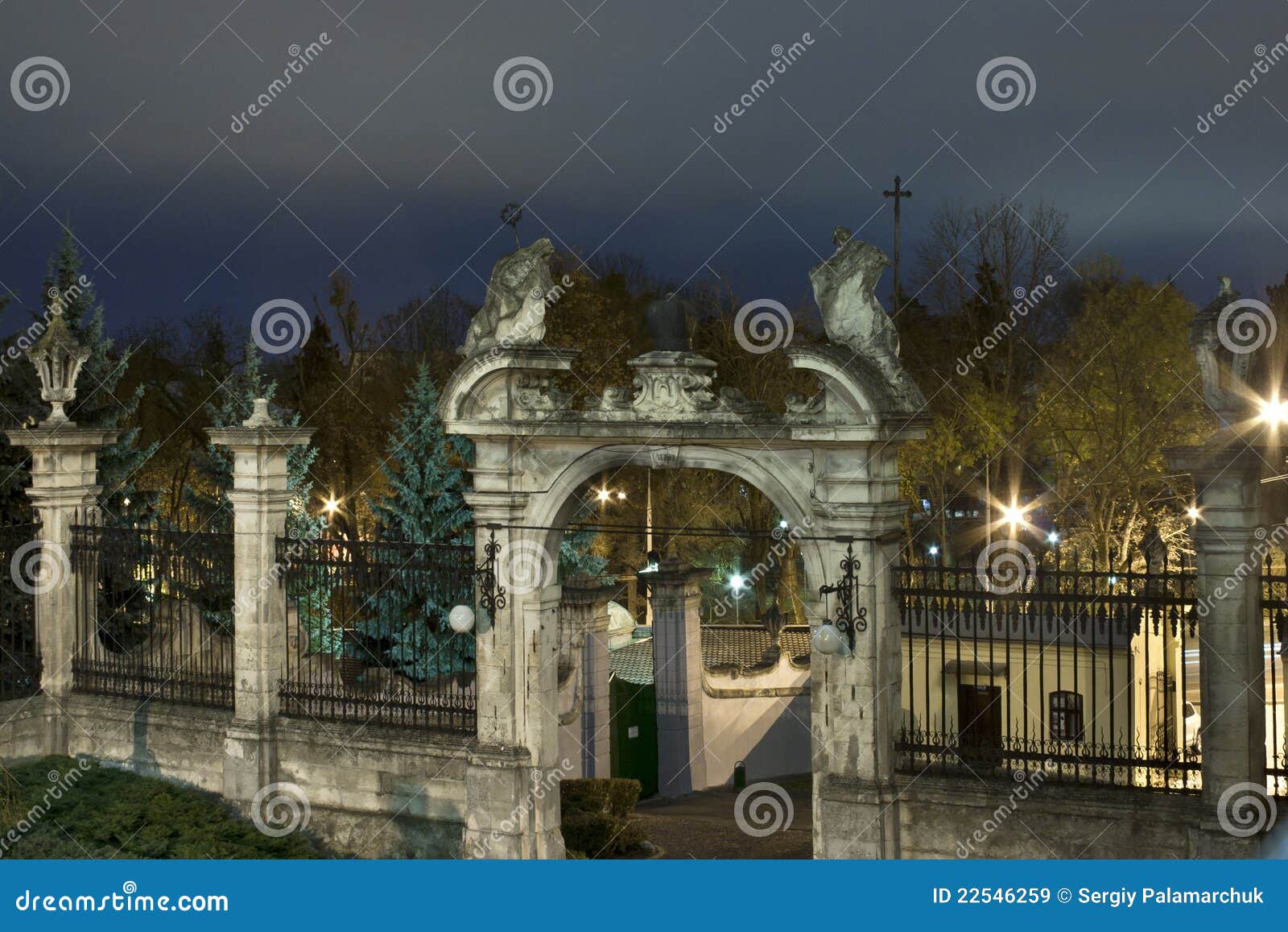 Medieval gates at night stock image. Image of built, architectural ...