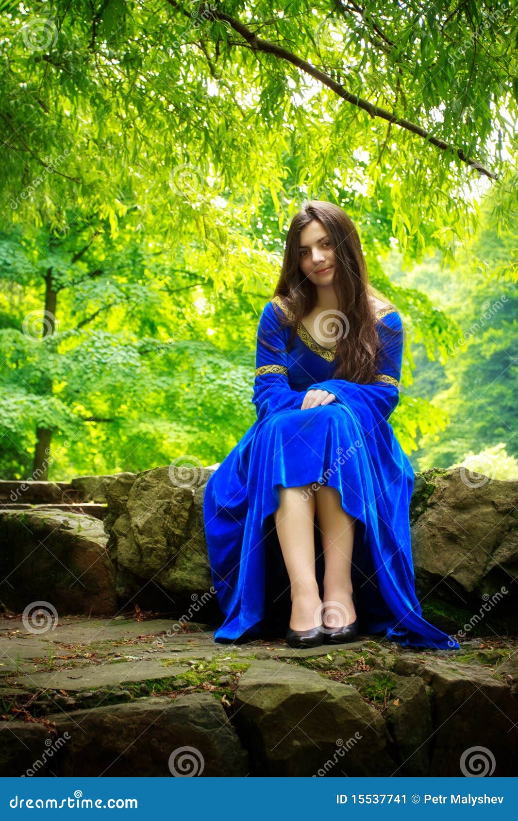 Medieval Girl Sitting on Stone Stage Stock Image - Image of attractive ...