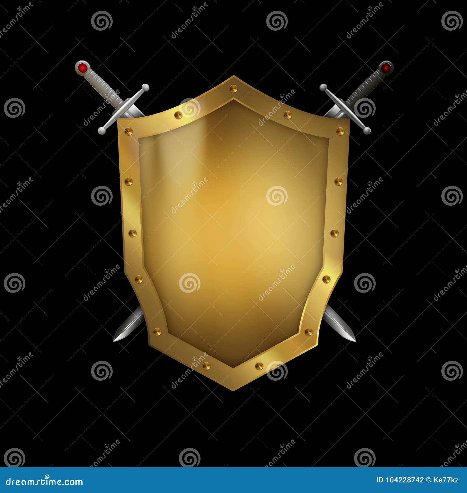 Medieval Golden Shields Laurel Wreaths And Badges Cartoon Vector ...