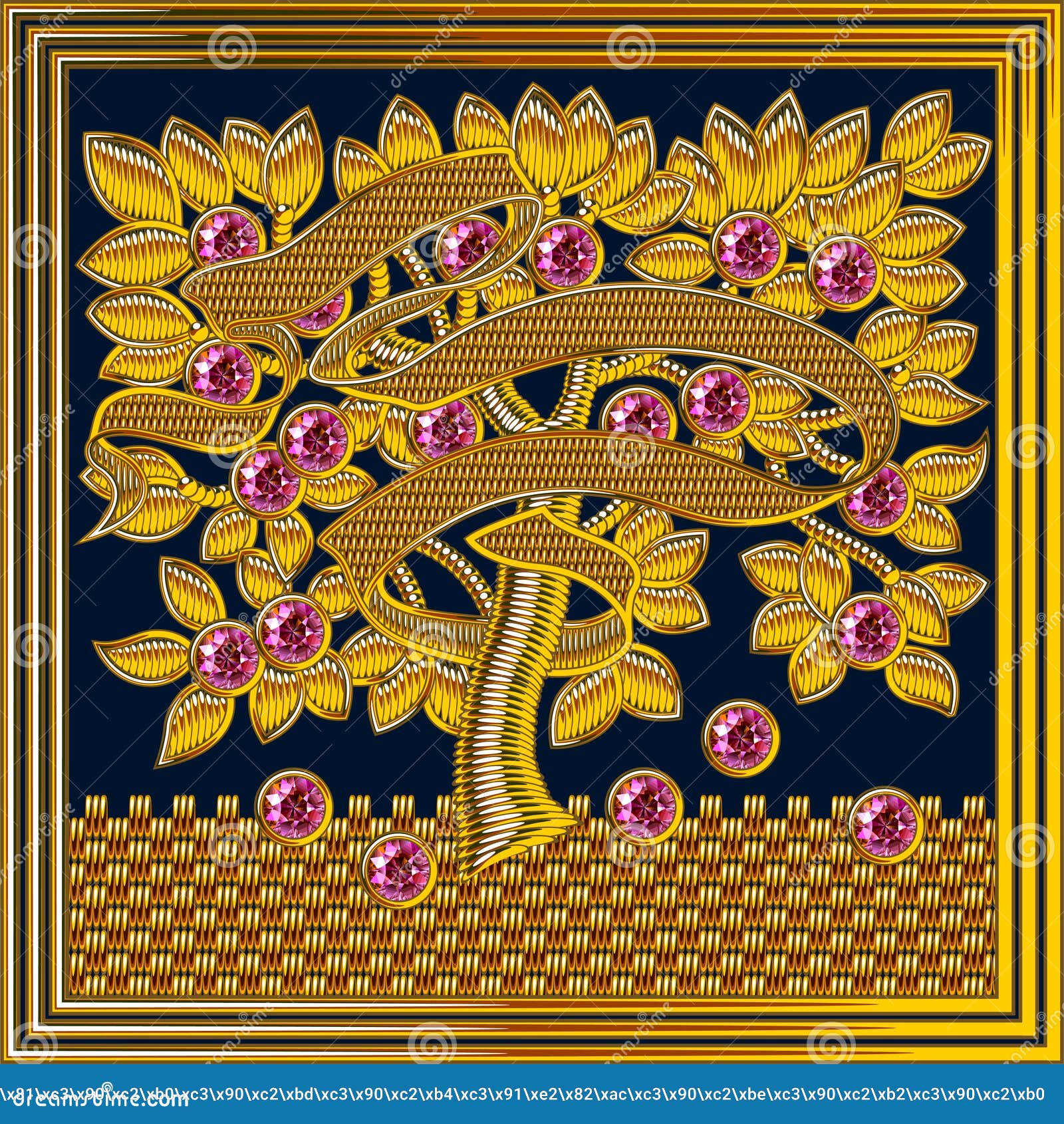 Medieval Goldwork Embroidery Vector Frame. Ruby Stone Stock Vector ...